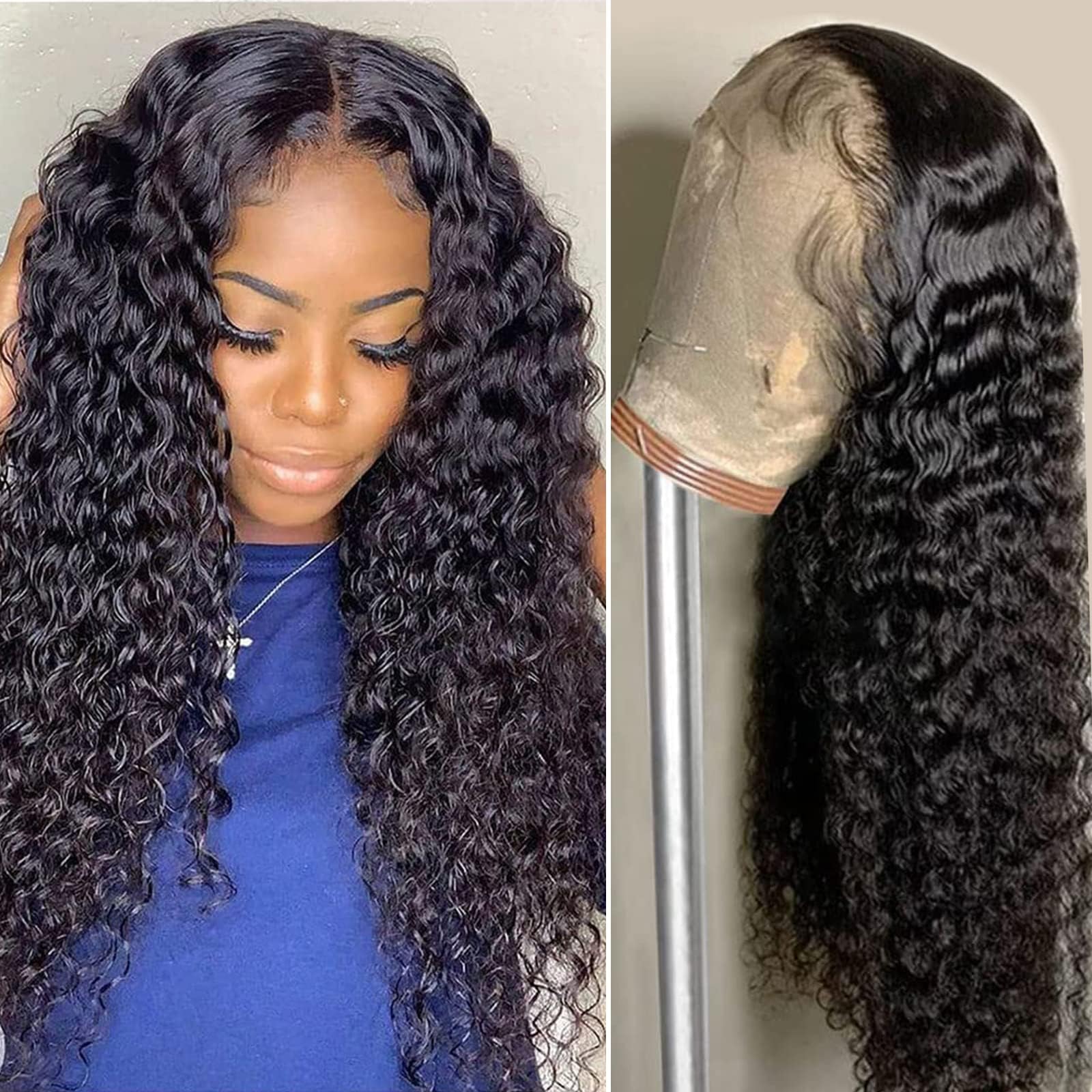 Amazon.com : AISI Deep Wave Lace Front Wigs Human Hair 13x4 HD ...