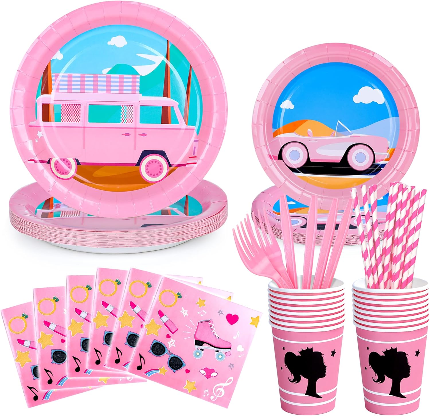 Amazon.com: Hot Pink Girl Disposable Tableware Set - Pink Princess ...