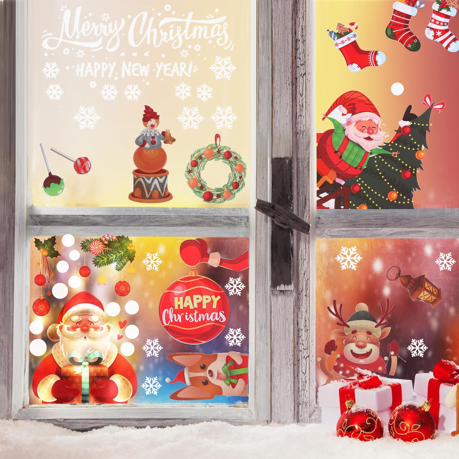 290 Pcs Christmas Window Stickers, 9 Sheets Christmas Window Cling ...