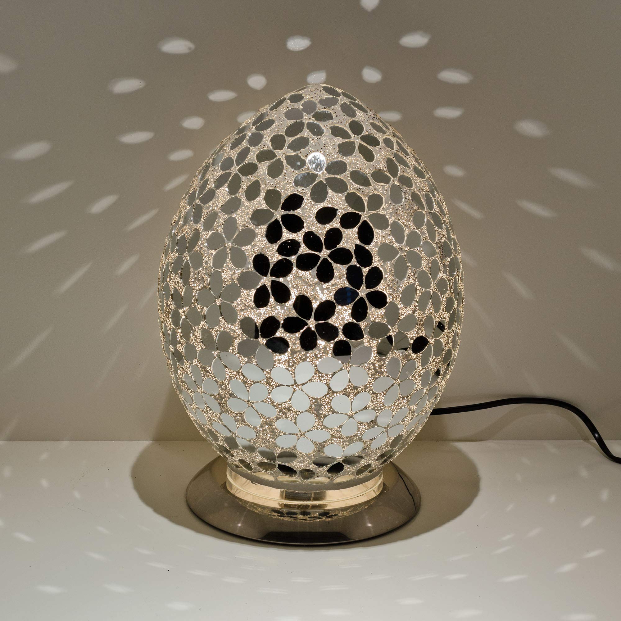 Febland Mirrored Flower Tile Medium Egg Lamp, Silver : Amazon.co.uk ...