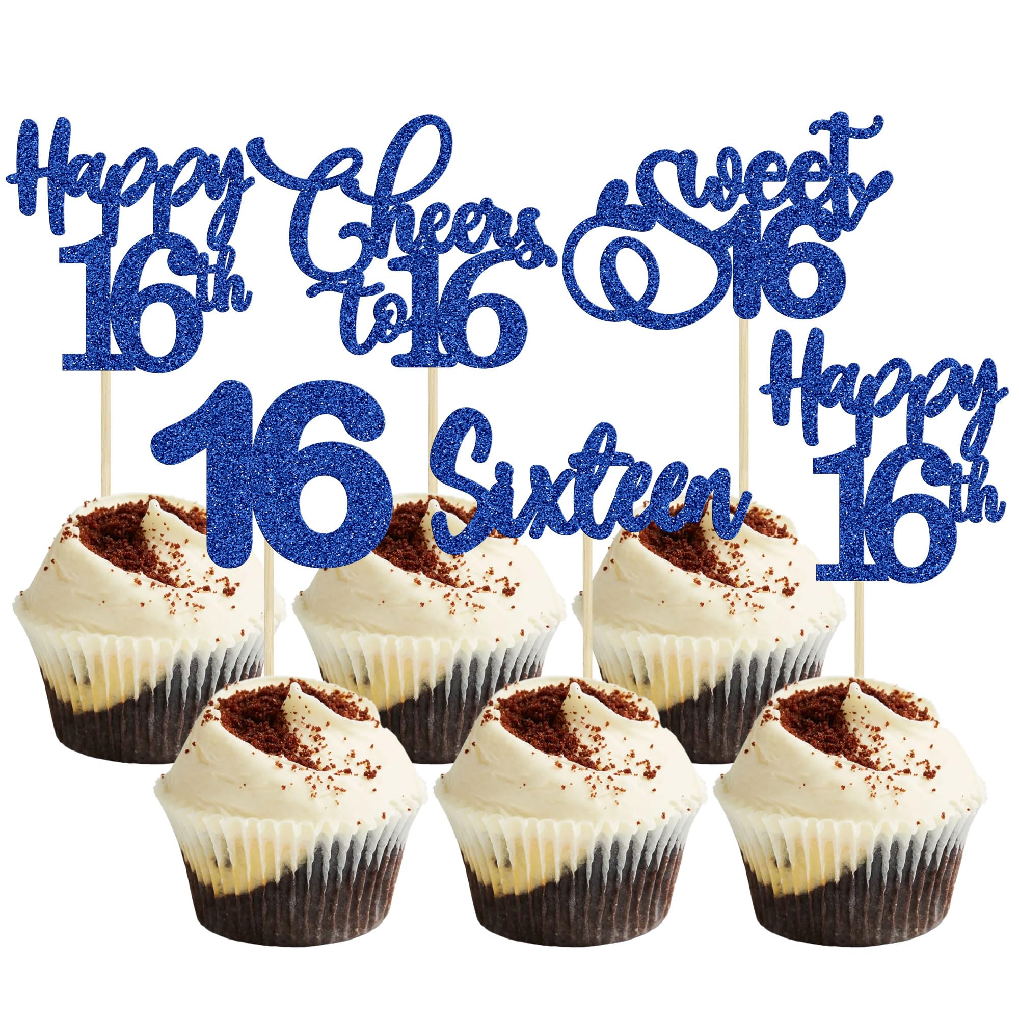 Amazon.com: 30 Pack Happy 16th Birthday Cupcake Toppers Dark Blue ...