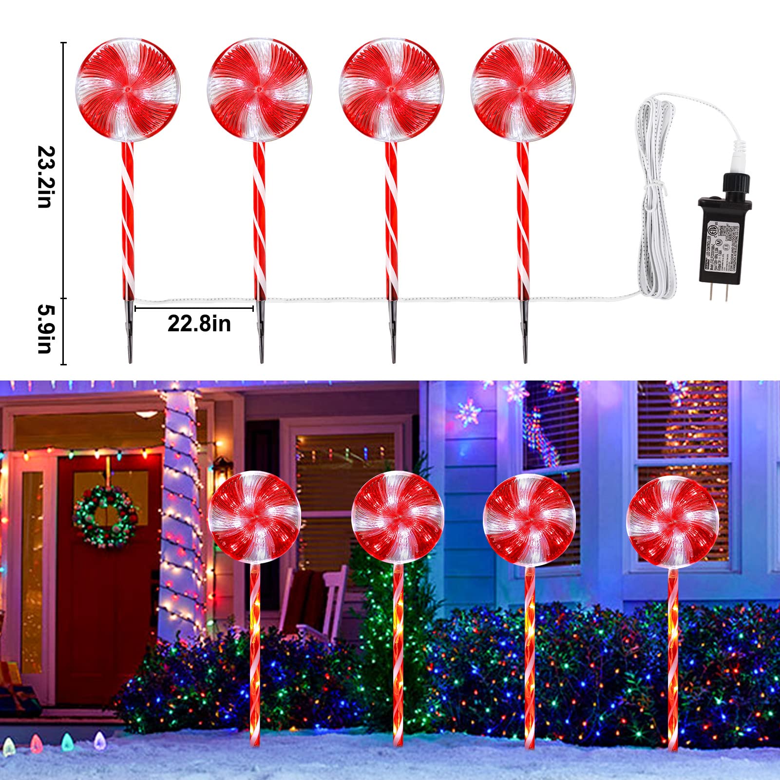 Peppermint Christmas Pathway Lights Christmas Candy Cane Lights Solar