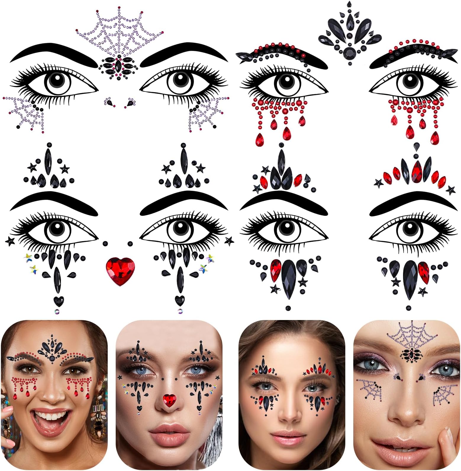 Amazon.com : GEEHUA 4 Sheets Halloween Face Gems Stick On, Self ...