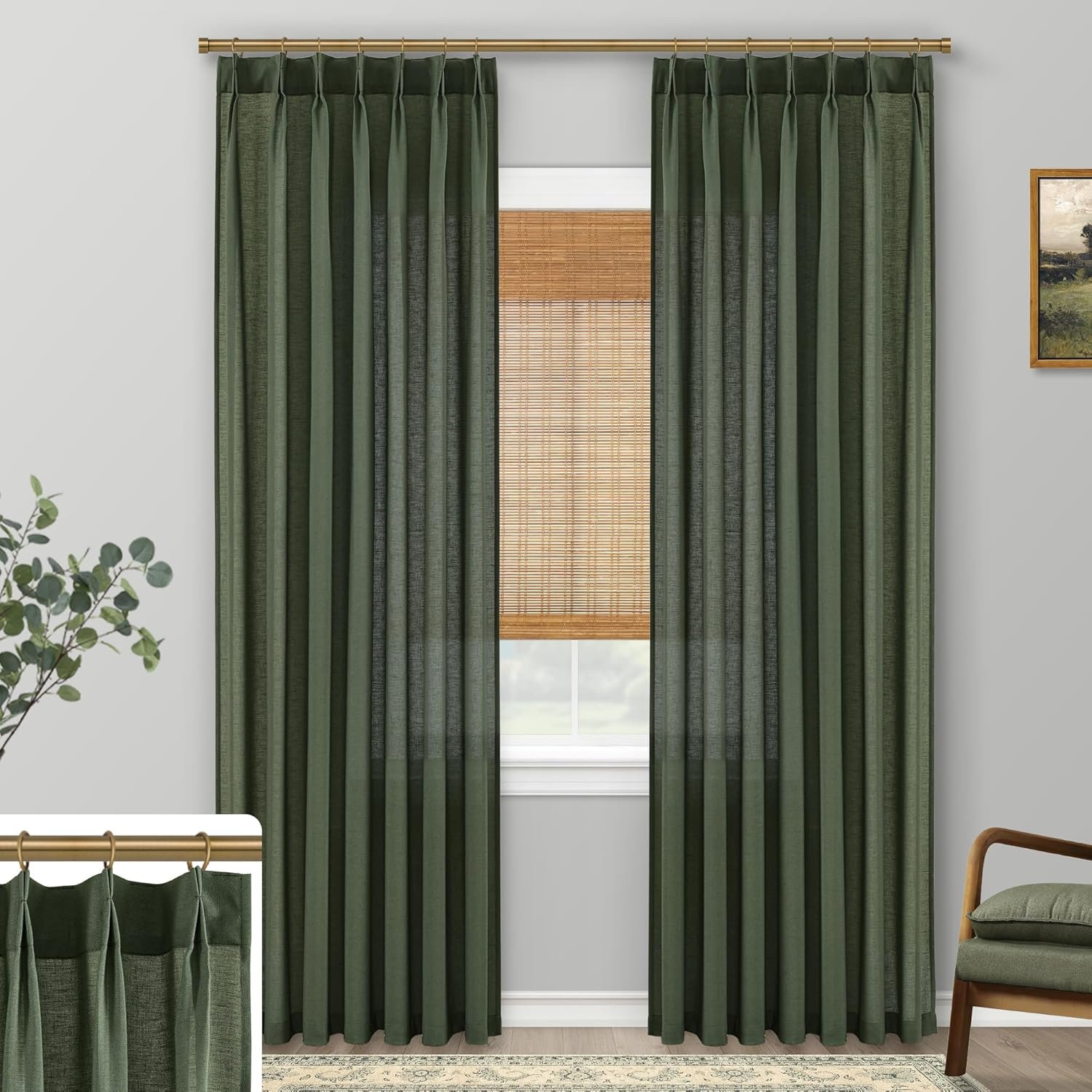 Amazon.com: SHINELAND Dark Olive Green Curtains & Drapes 84 Inch Length ...