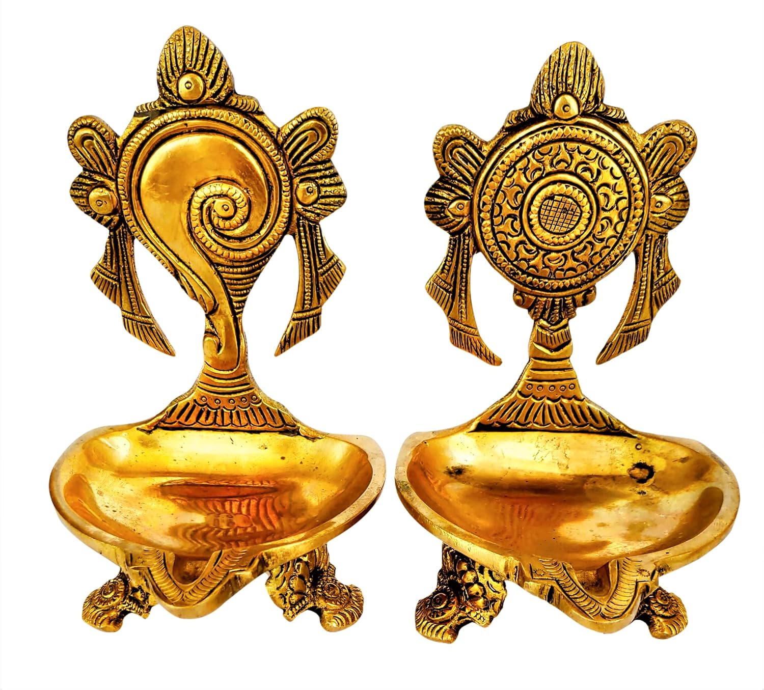 Buy IDOLCRAFT Brass Diya Lord Vishnu Symbol Shankh Chakra Deepak ...