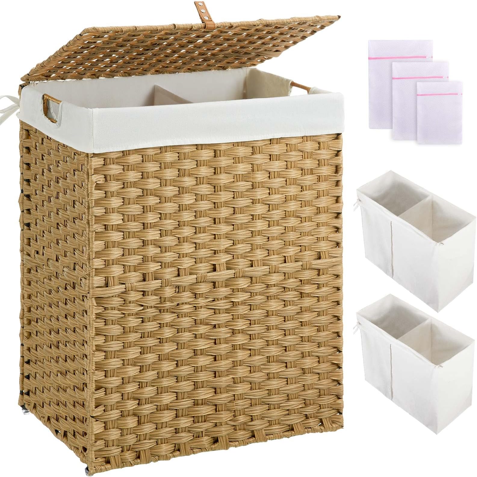 Amazon.com: Greenco Bamboo Foldable Double Hamper, Flip-top Lid, Side ...