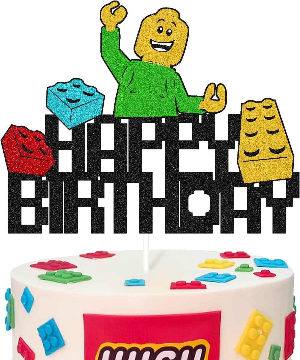 Amazon.com: Culxfaiyr Building Block Cake Topper Happy Birthday Cake ...