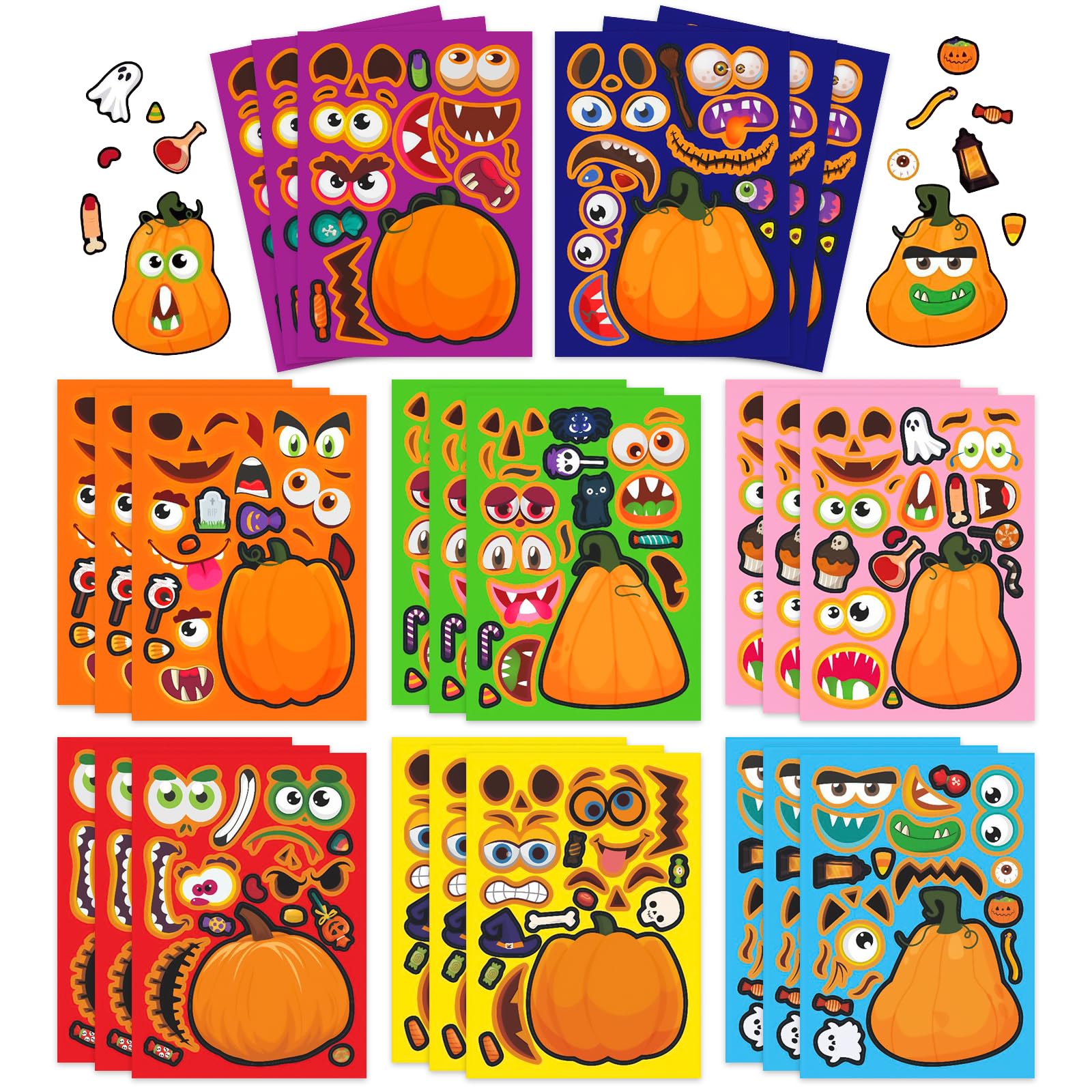 Amazon.com: 24 Sheets Halloween Pumpkin Face Stickers for Kids, 8 ...