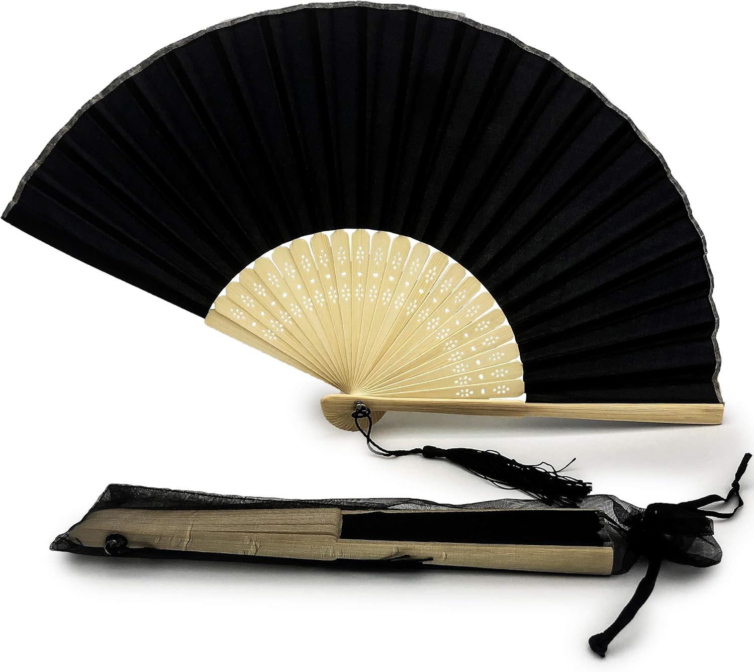 FANSOF.FANS Fabric Handheld Folding Hand Fan With a Tassel Grade A ...