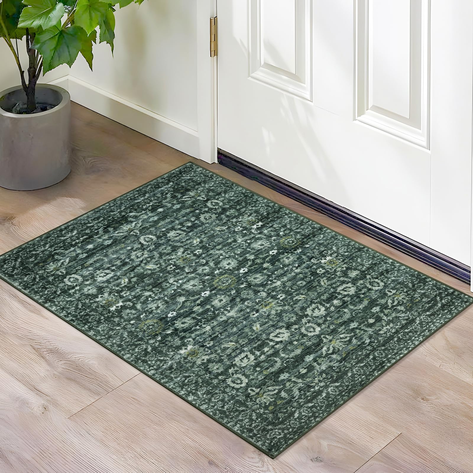 Amazon.com: Lansny Vintage Entryway Rug - Indoor 2x3 Washable Dark ...