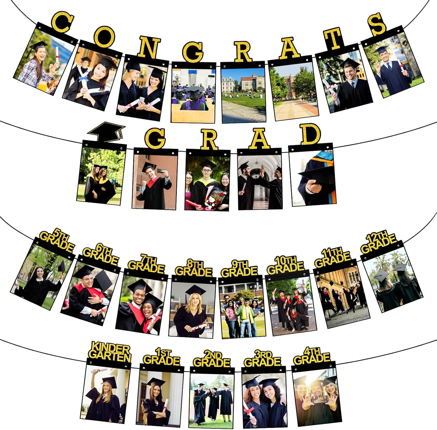 Amazon.com: Chunful 2 Pcs Graduation Photo Banner, Kindergarten to 12th ...