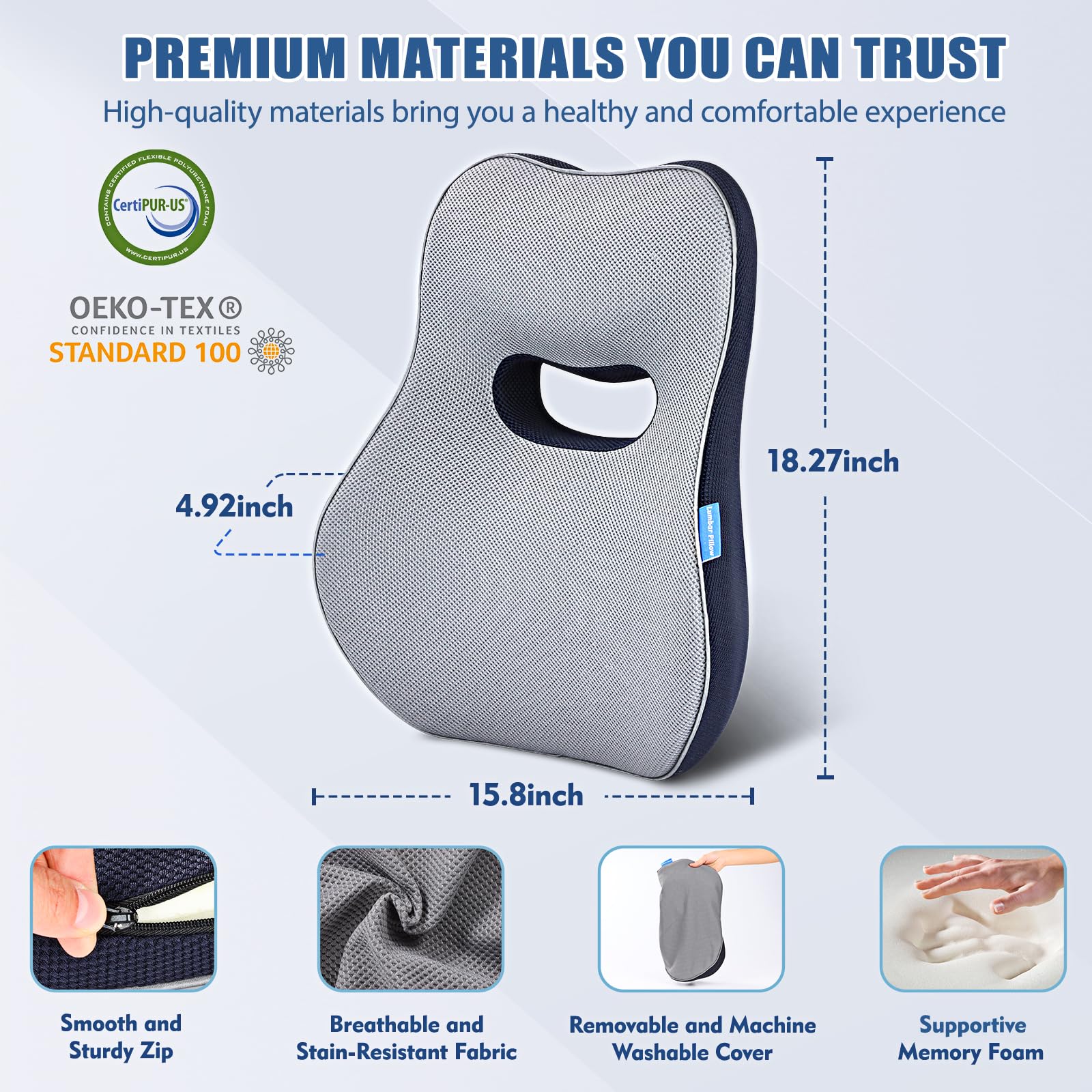 Lumbar Support Pillow for Car - Back Support for Office Chair/Car/Truck ...