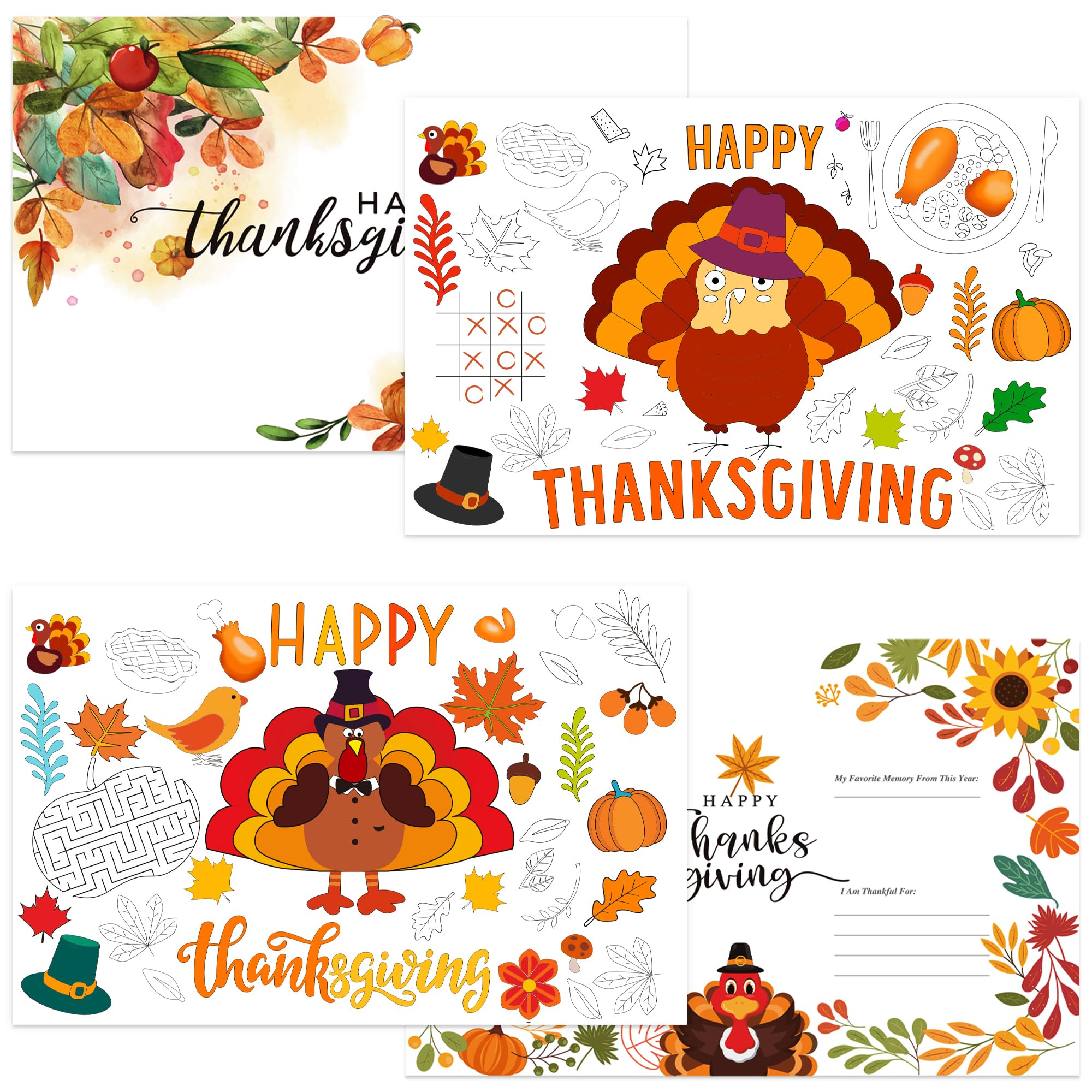 Amazon.com: 24Pcs Thanksgiving Disposable Paper Coloring Placemats ...