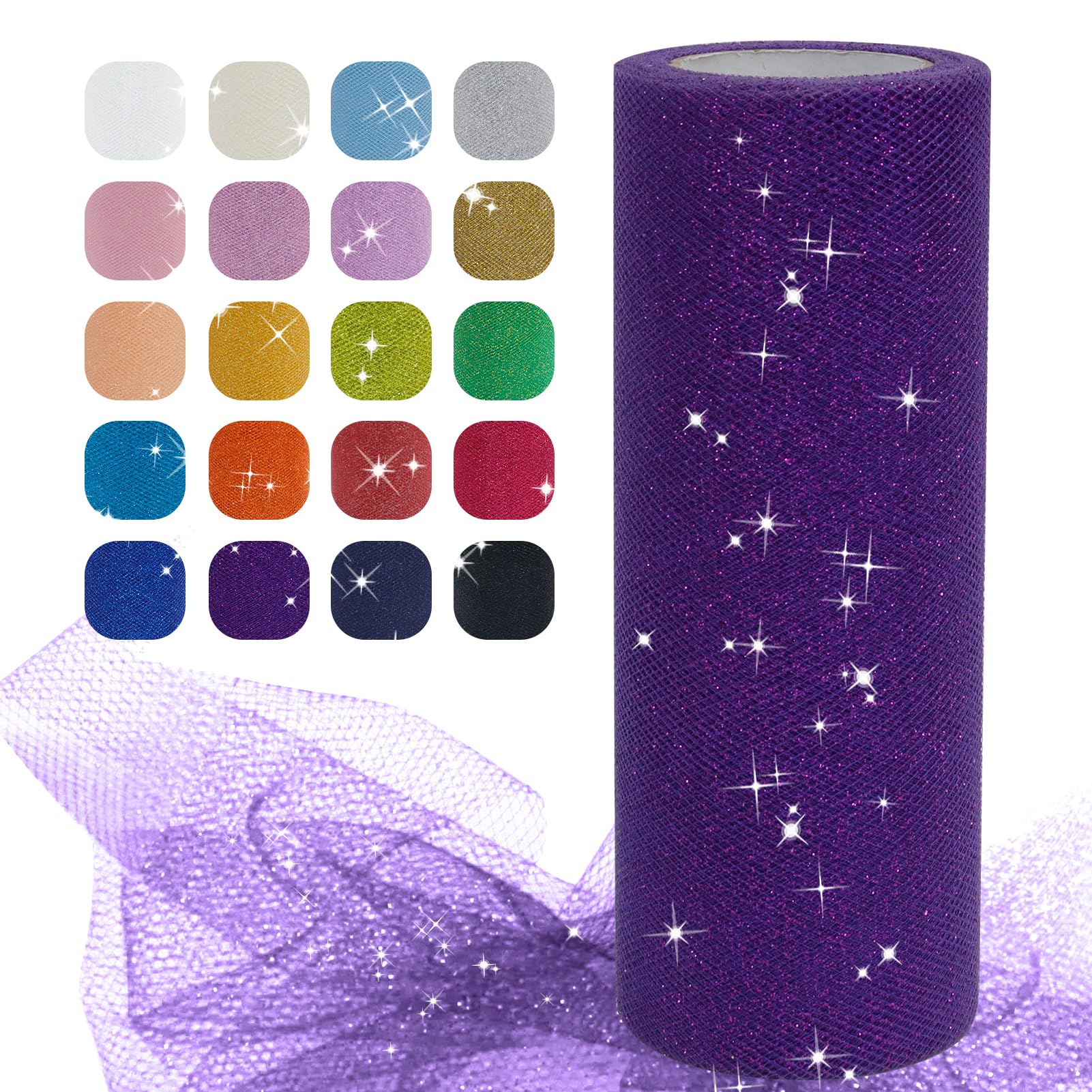 Amazon.com: JeogYong Dark Purple Glitter Tulle Fabric Roll, 6" x 25 ...