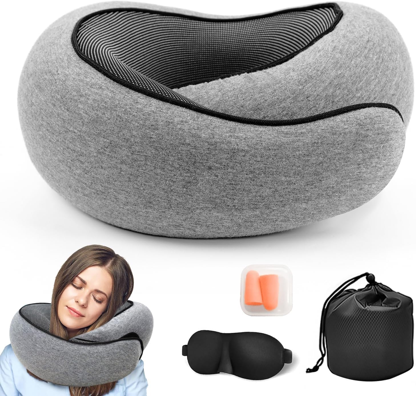Travel Neck Pillow, Memory Foam Travel Pillow, 360 Degree Comfort and ...