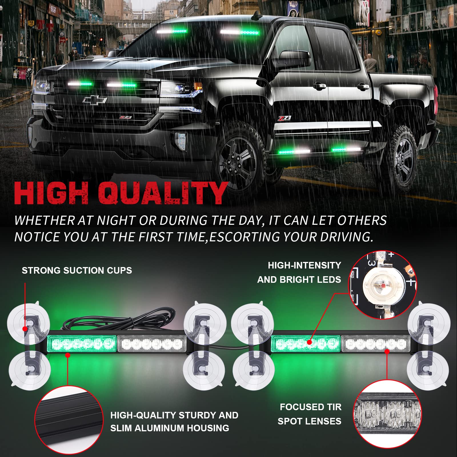 Snapklik.com : 2x 10.7 Inch Emergency Strobe Lights 24 LED Green White ...