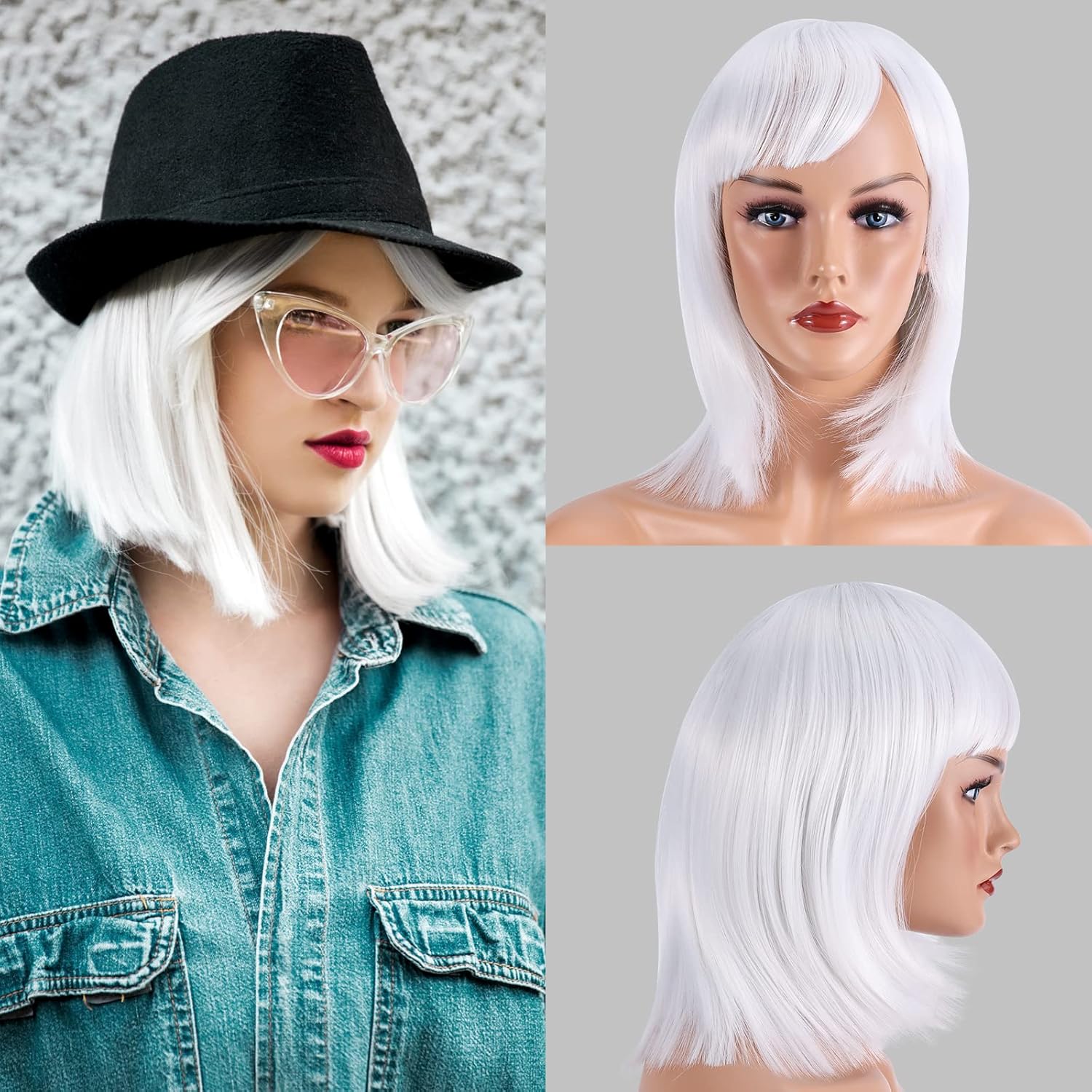 Amazon.com: newnavat Women's Short Bob Wig, 12 inch Bob Wig with Bangs ...