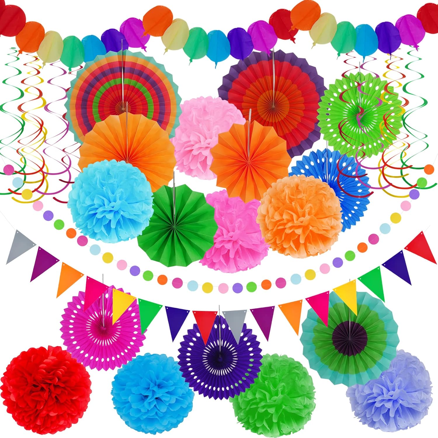 Amazon.com: Tongcloud 33PCS Fiesta Paper Fan Party Decorations Set ...