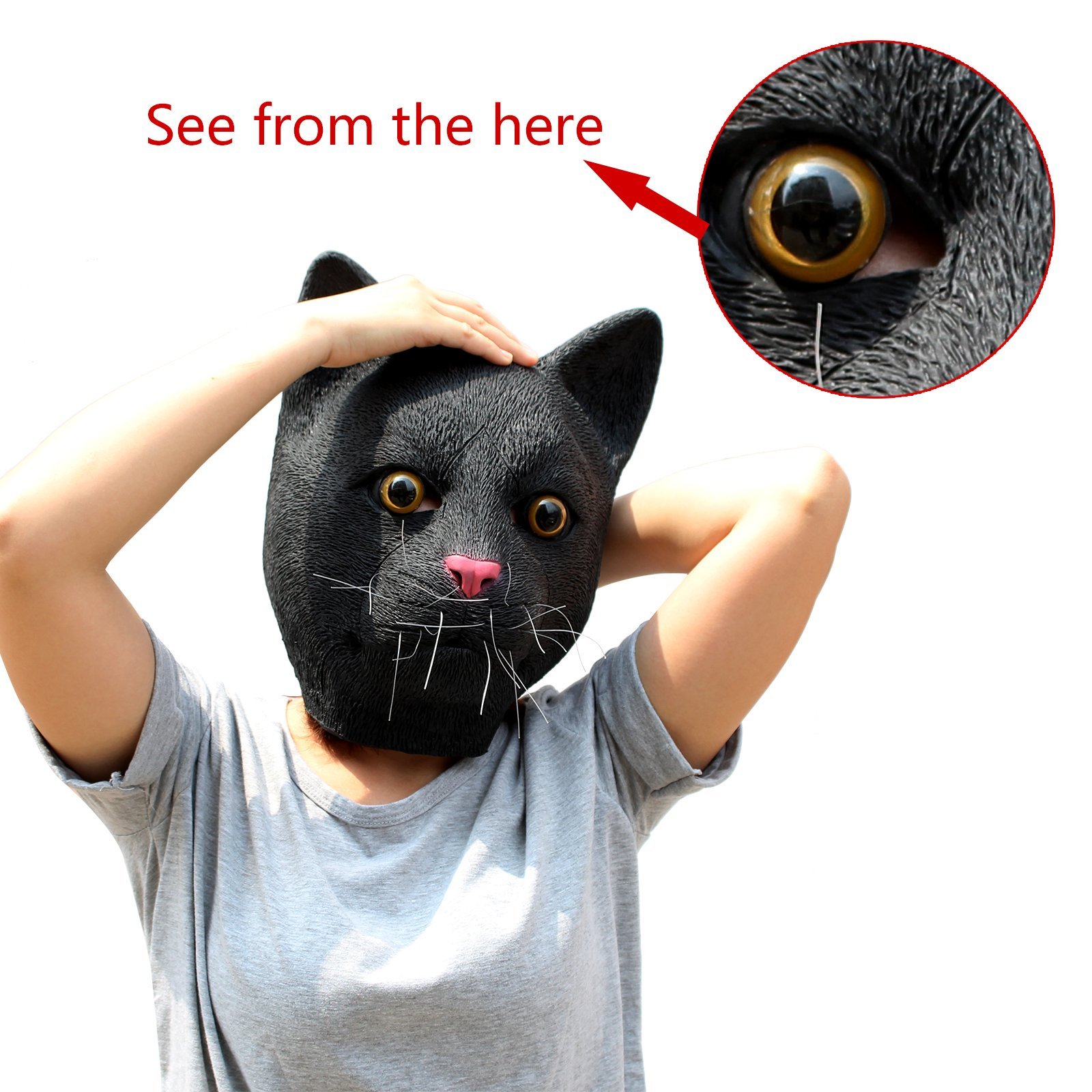 Buy CreepyParty Black Cat Mask Latex Realistic Animal Full Head Masks ...