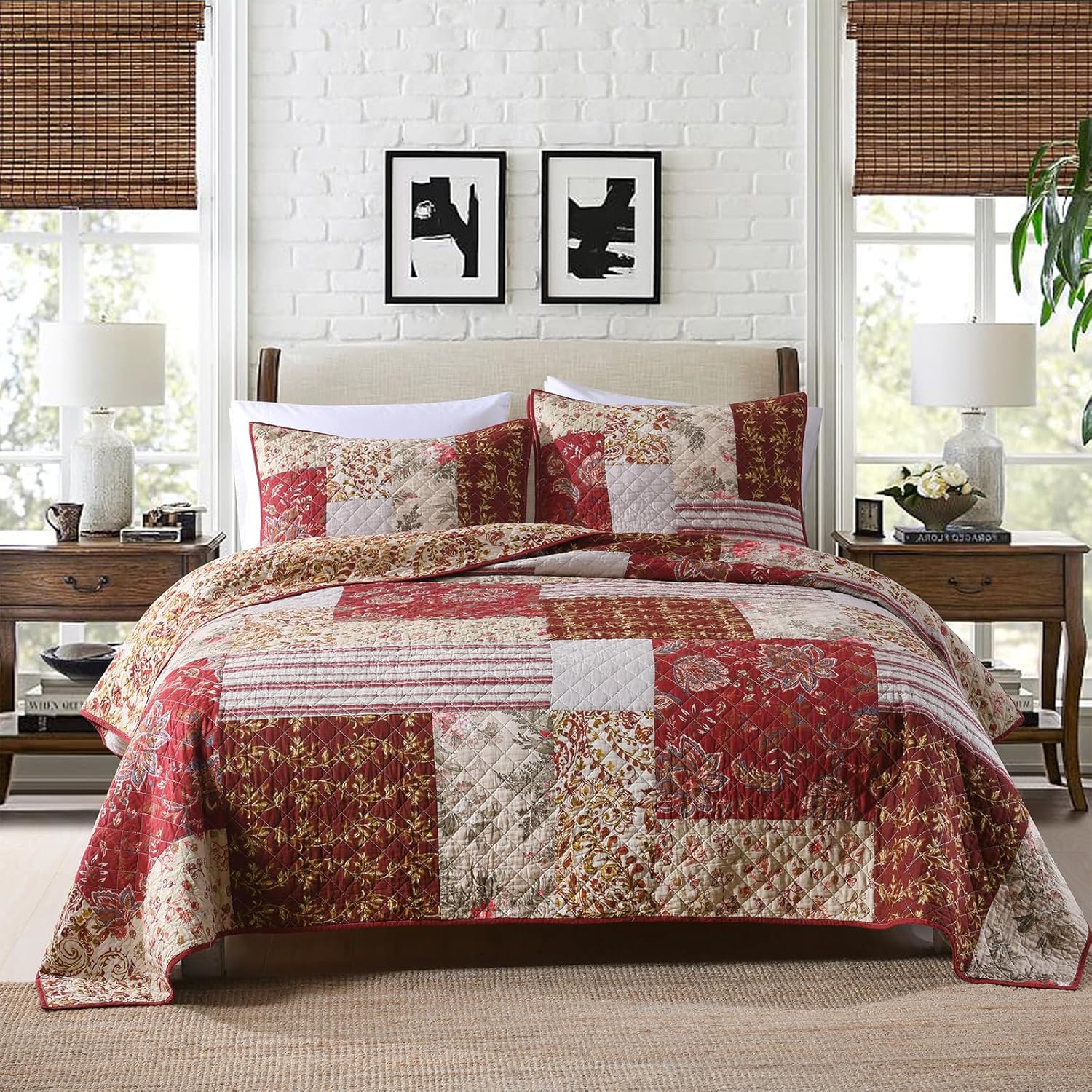 Amazon.com: Travan Christmas Quilt Set Cotton Real Stitched Quilt Set ...