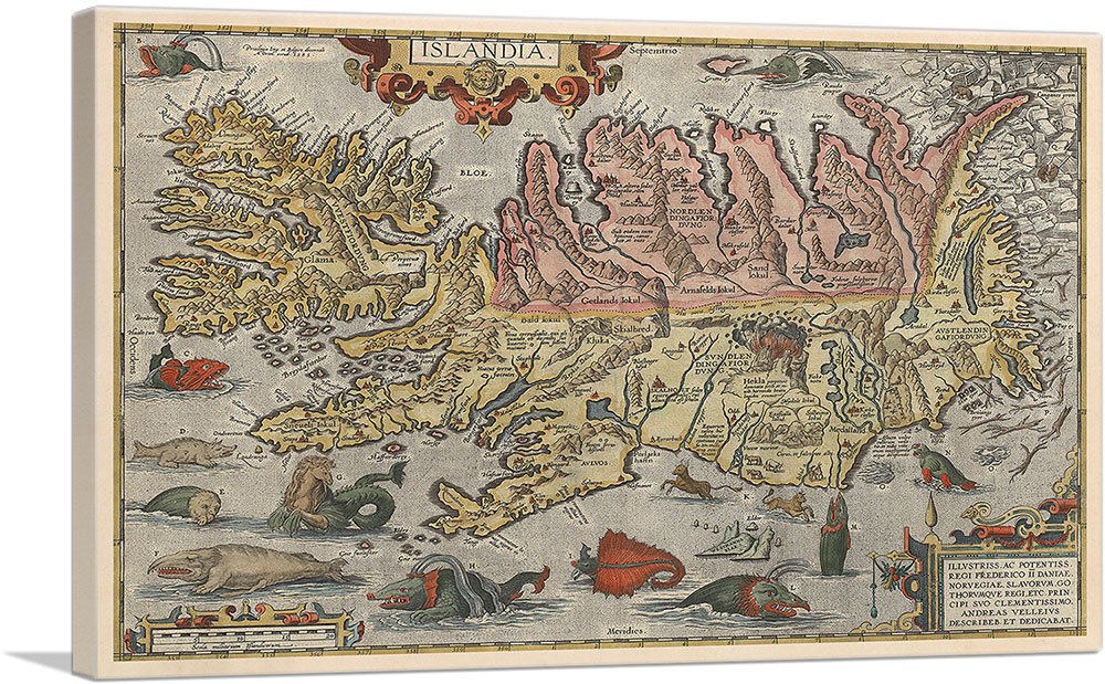 Amazon.com: ARTCANVAS Map of Iceland with Sea Monsters 1585 Canvas Art ...
