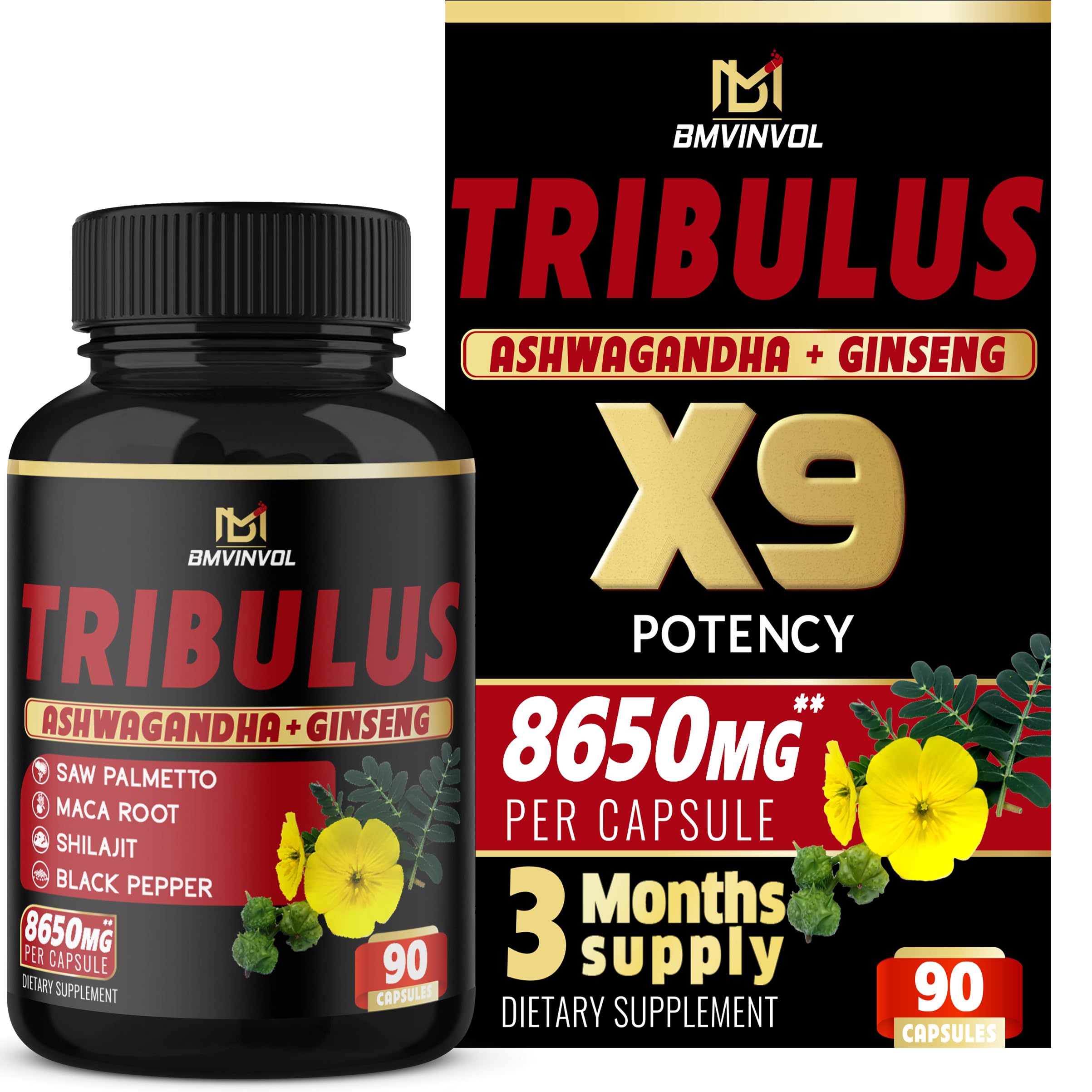 Tribulus Terrestris 8650mg Per Capsule - with Ashwagndha, Ginseng, Saw ...