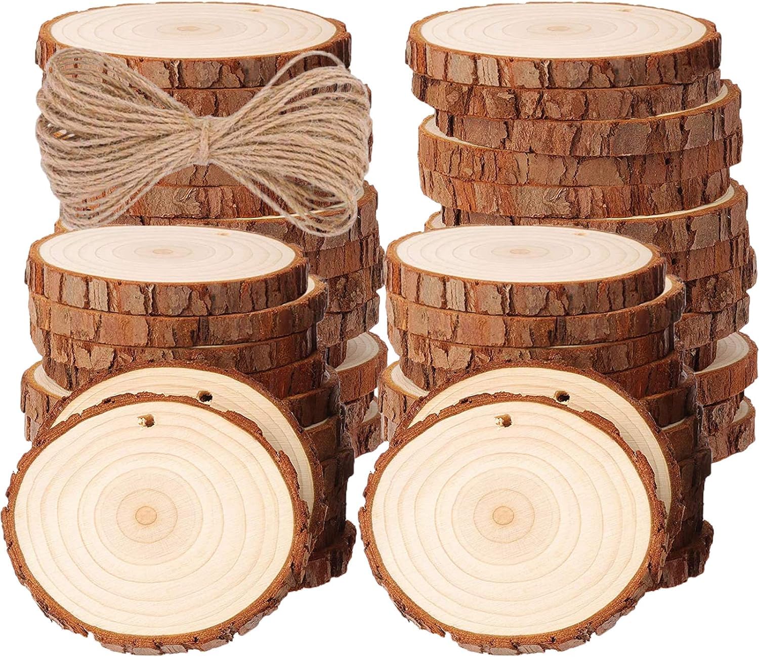 50Pcs Wooden Discs, BetterJonny 4-5cm Round Wooden Log Discs Kit with ...
