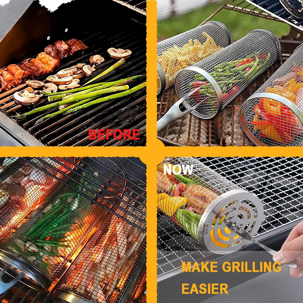Snapklik.com : Tofern 2 PCS Rolling Grilling Basket- Round Stainless ...