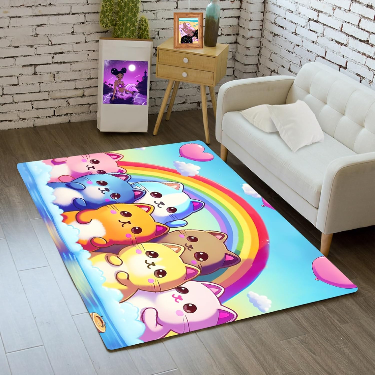 Amazon.com: Cat Rainbow Rug for Girls Bedroom - Colorful Cat Area Rug ...