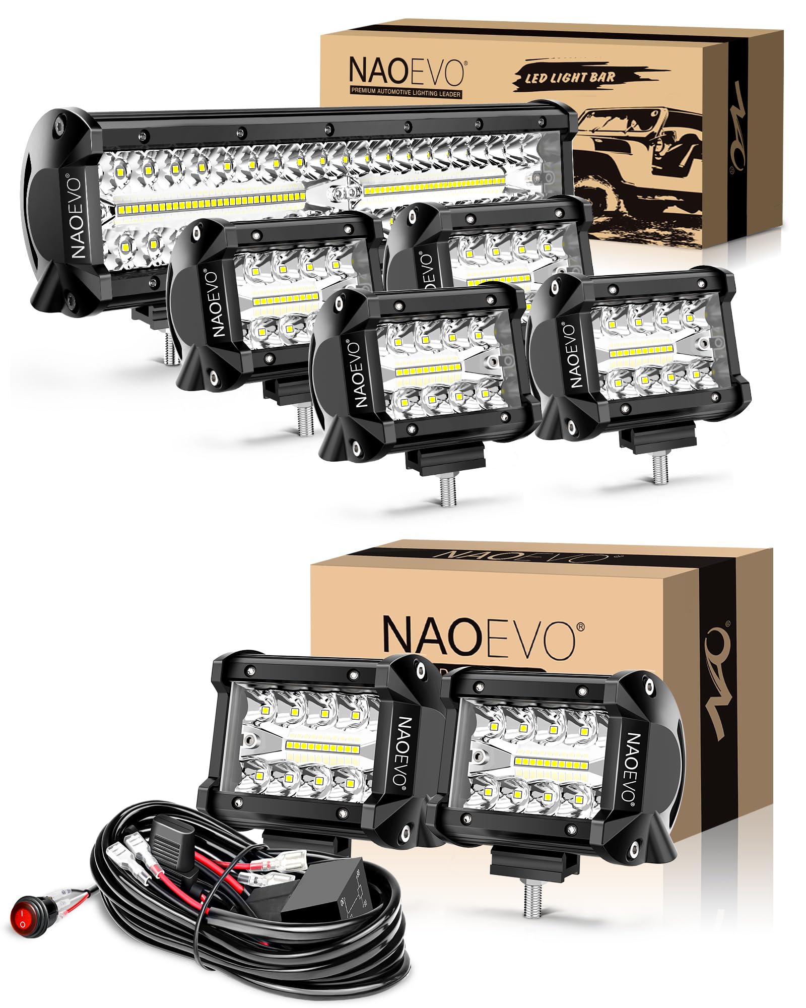 Amazon.com: NAOEVO 12 Inch LED Light Bar and 6PCS 4 Inch LED Pod Lights ...