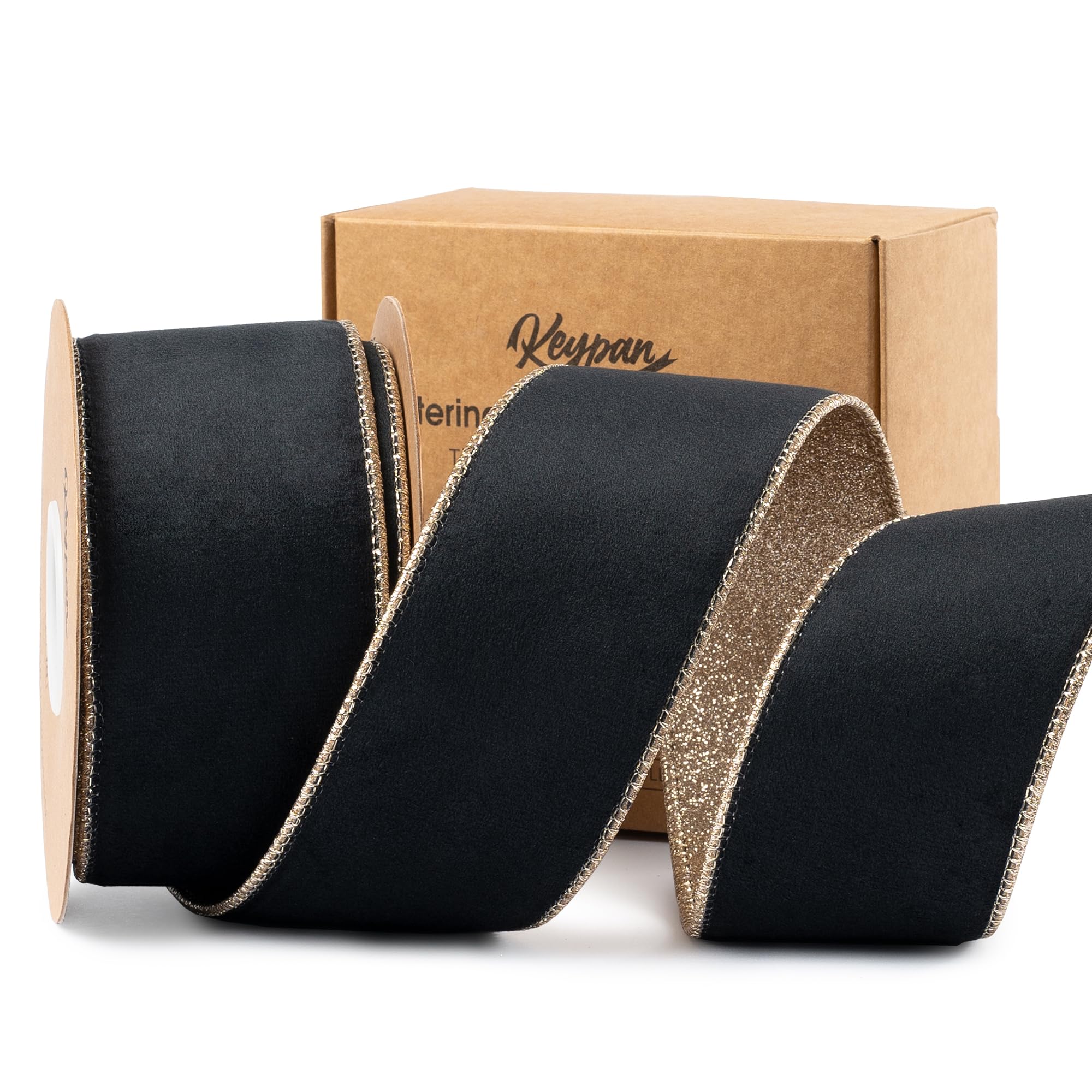 Amazon.com: Keypan Black Velvet Christmas Ribbon Wired 2-1/2 Inch Wide ...