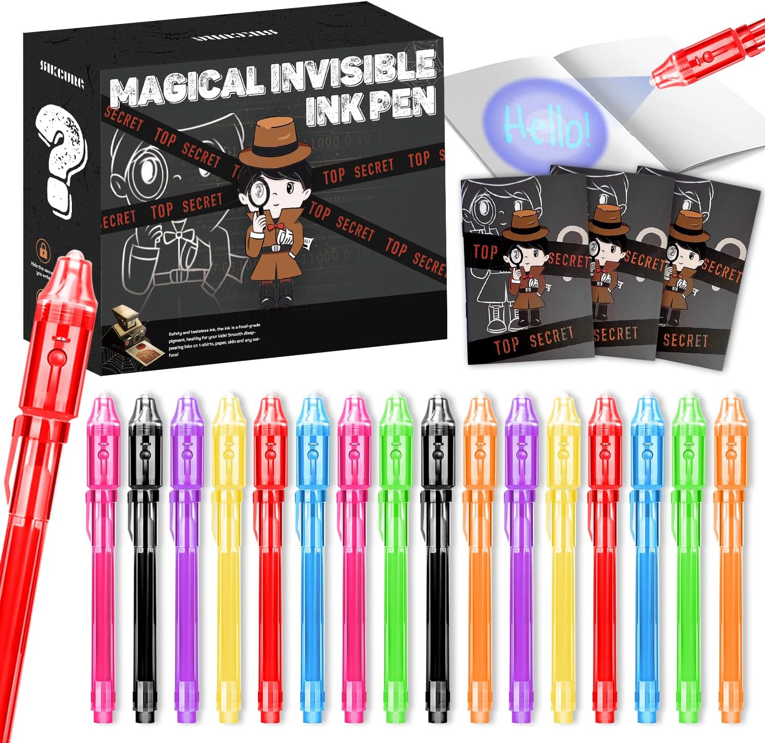 Amazon.com: Sikcurg Invisible Ink Pen with UV Light and Notebook 24PCS Secret Spy Pens Magic ...
