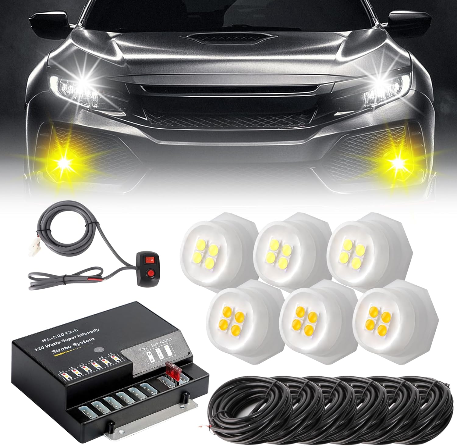 Amazon.com: V-SEK White Amber LED Hideaway Emergency Strobe Lights Kit ...