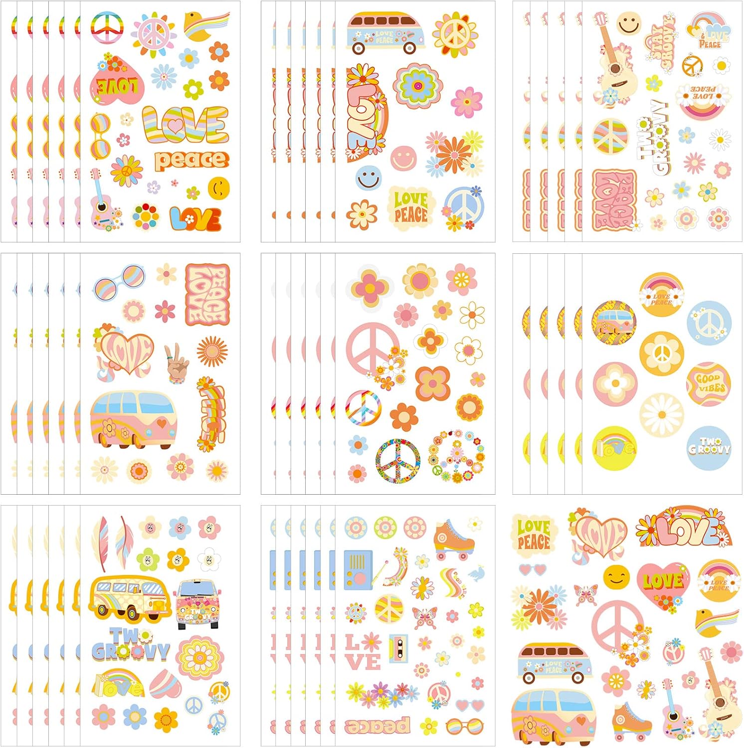 Amazon.com: Pajean 48 Sheets Groovy 70s Preppy Hippie Stickers Retro ...