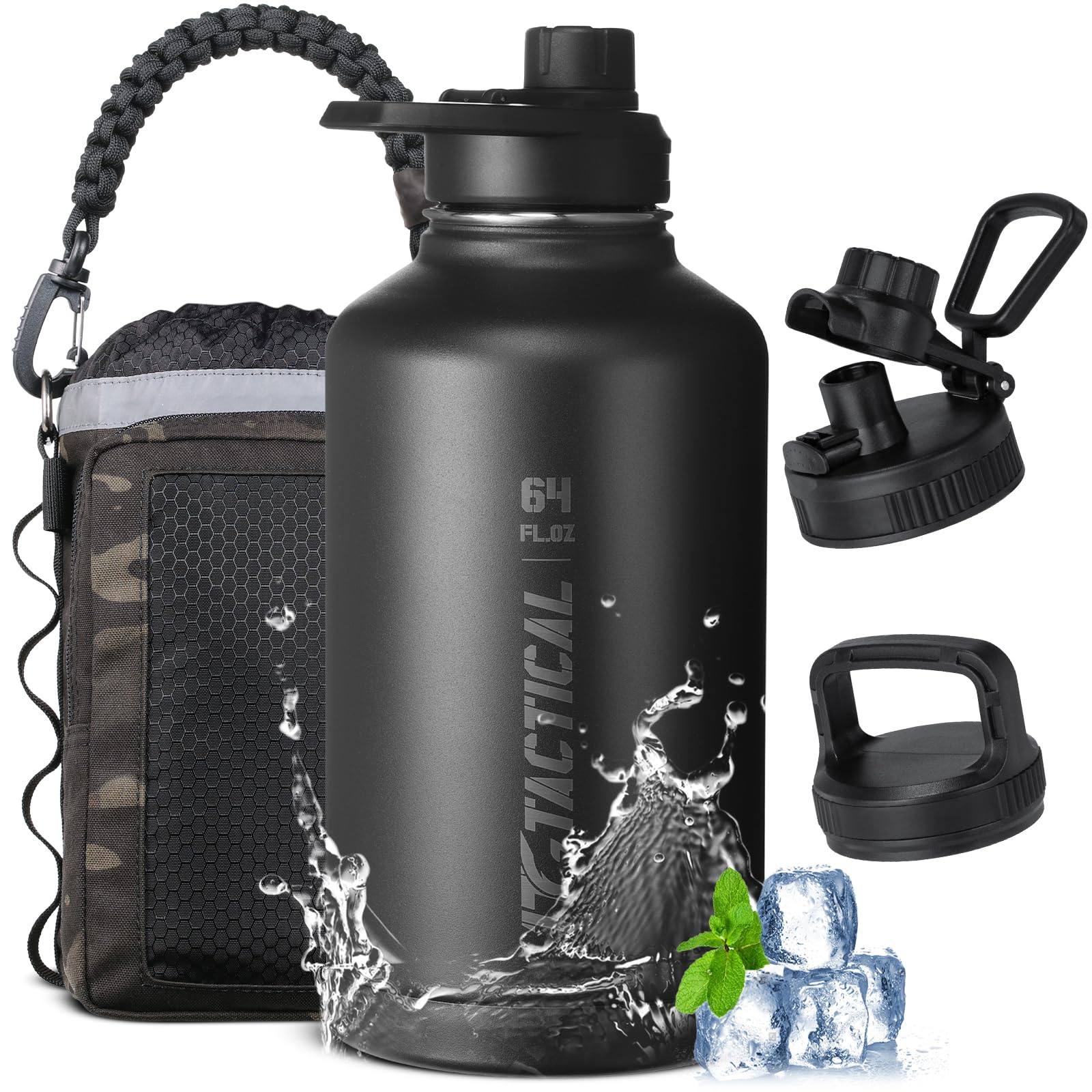 Amazon.com: 1TG Tactical 64 oz Water Bottle with Straw - Half Gallon ...