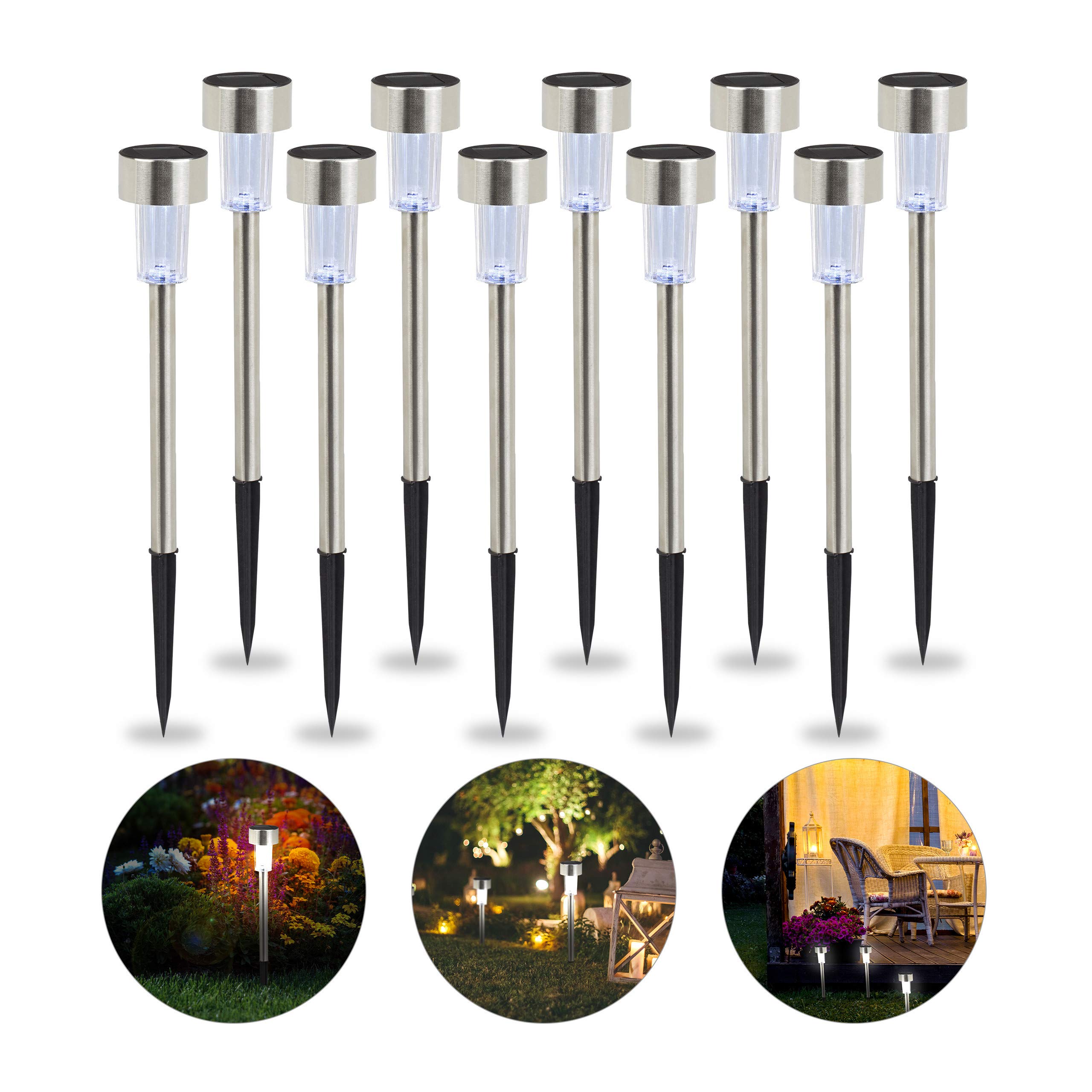 Relaxdays Solar Lights Set of 10 Waterproof LED Solar Lights for Garden ...
