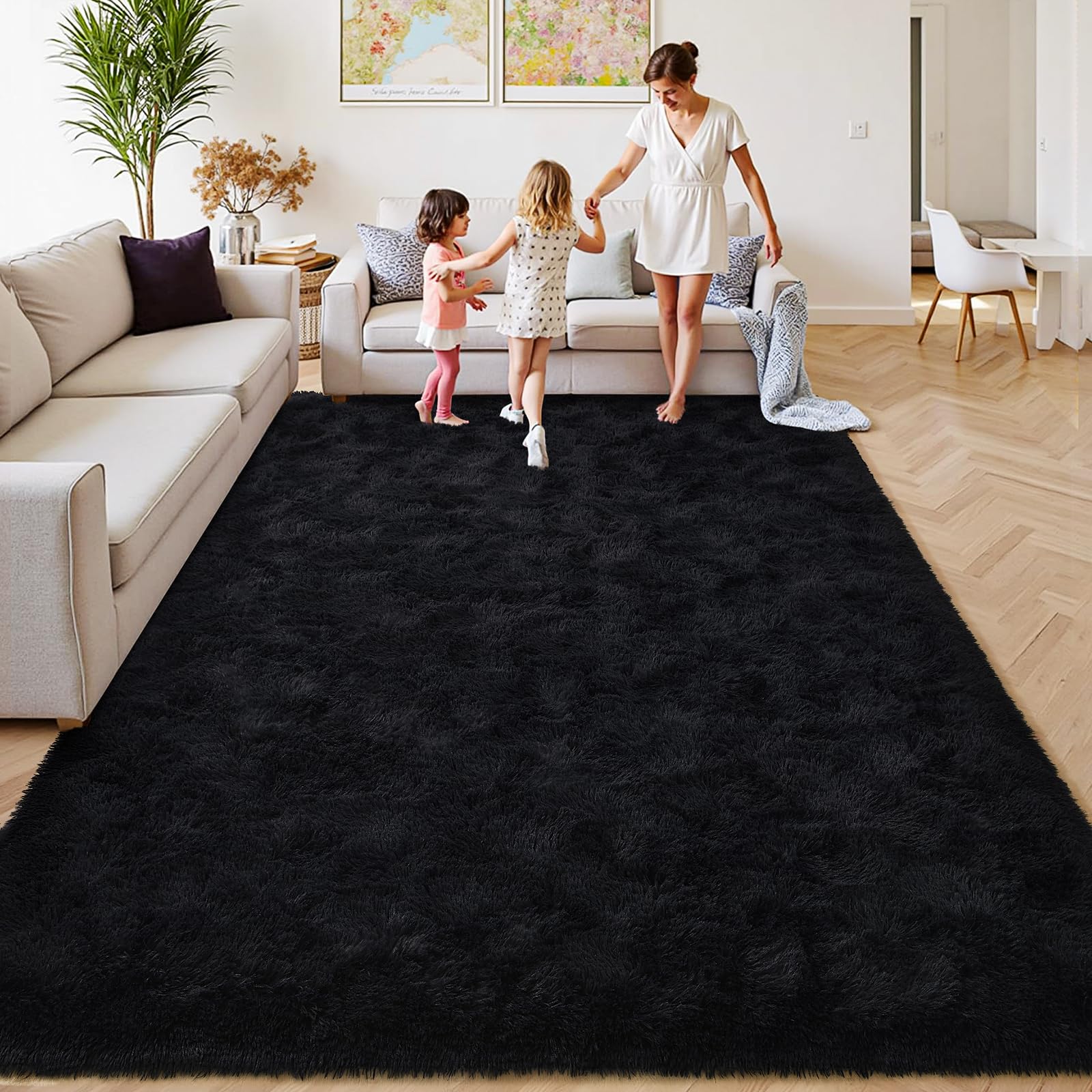 Amazon.com: HOMORE 8x10 Area Rugs for Living Room Black Fluffy Area Rug ...