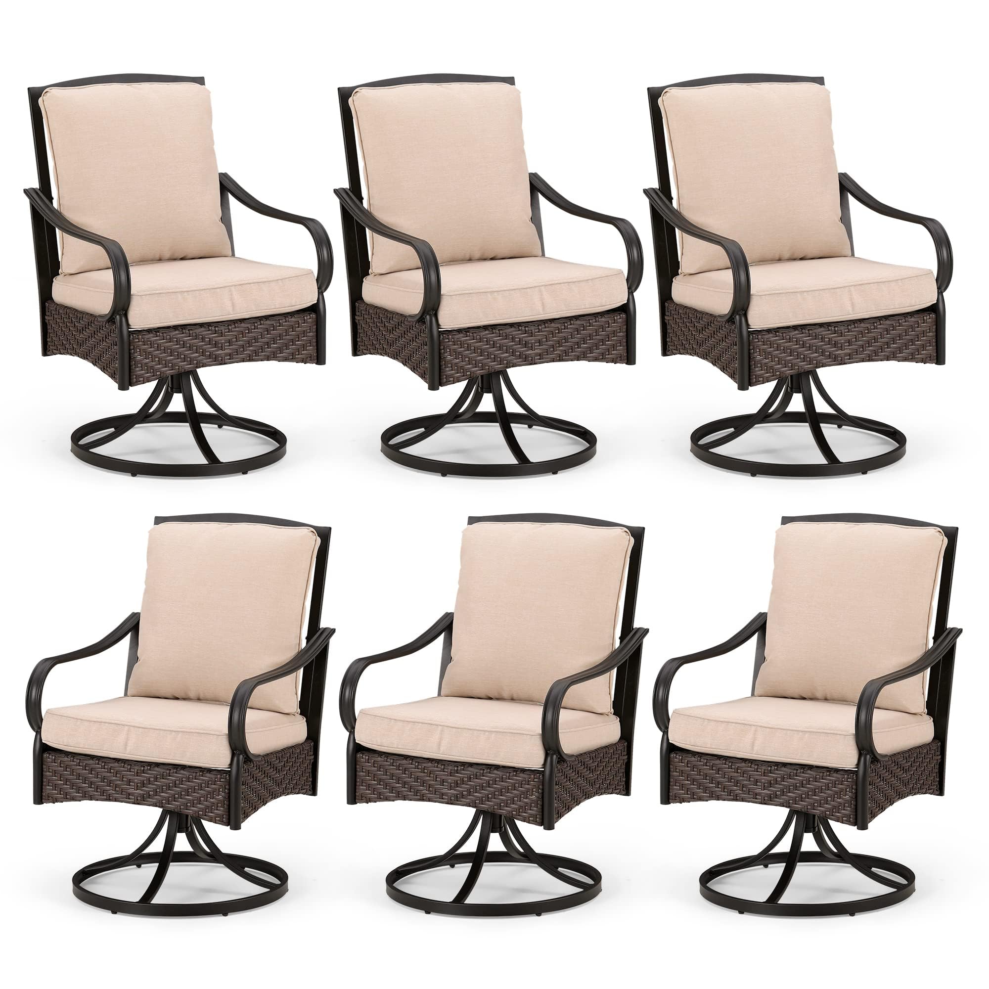 Amazon.com: PHI VILLA Patio Swivel Chairs Set of 6, Extra Large All ...