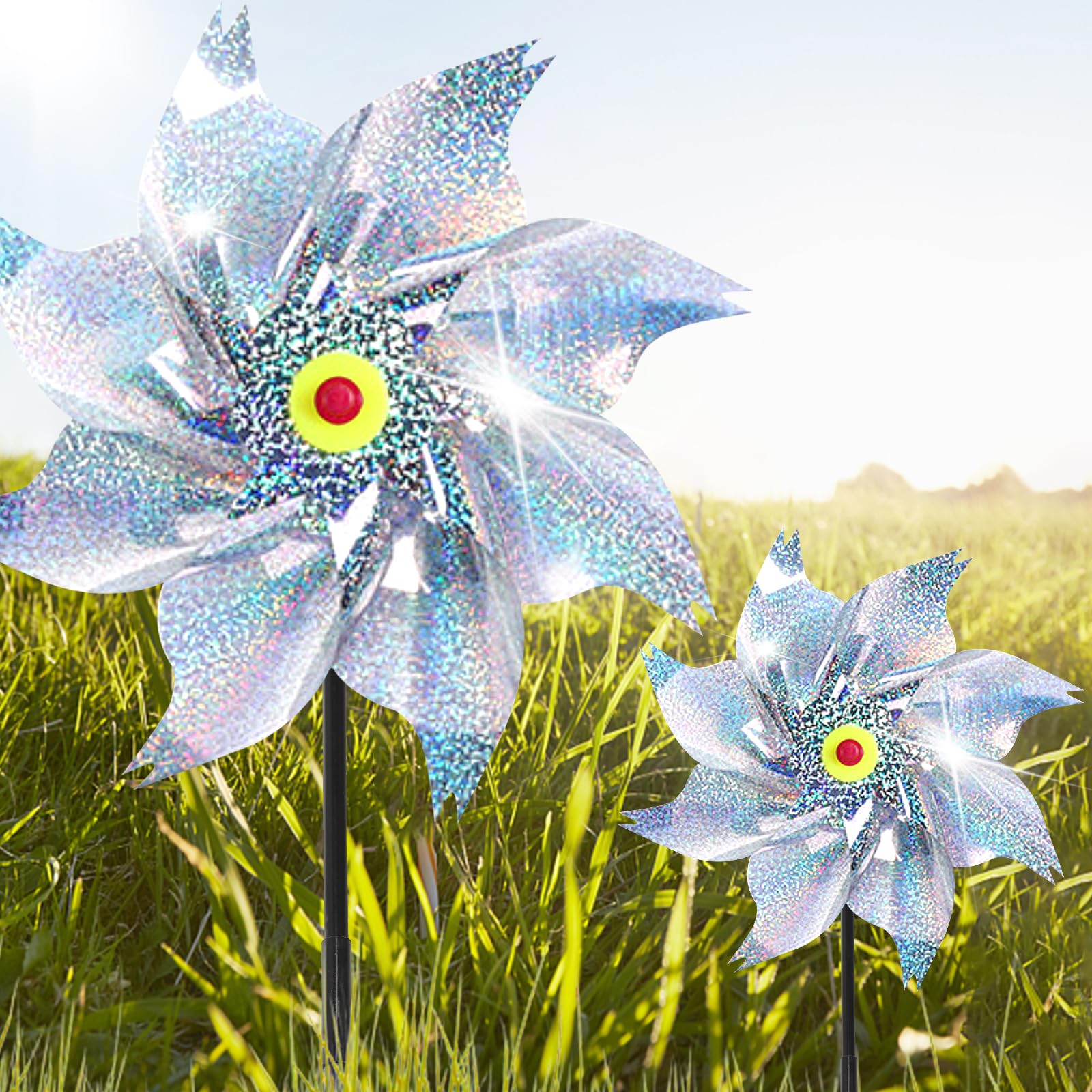 Reflective Pinwheels for Yard and Garden,12 Pack Bird Scare Devices to ...