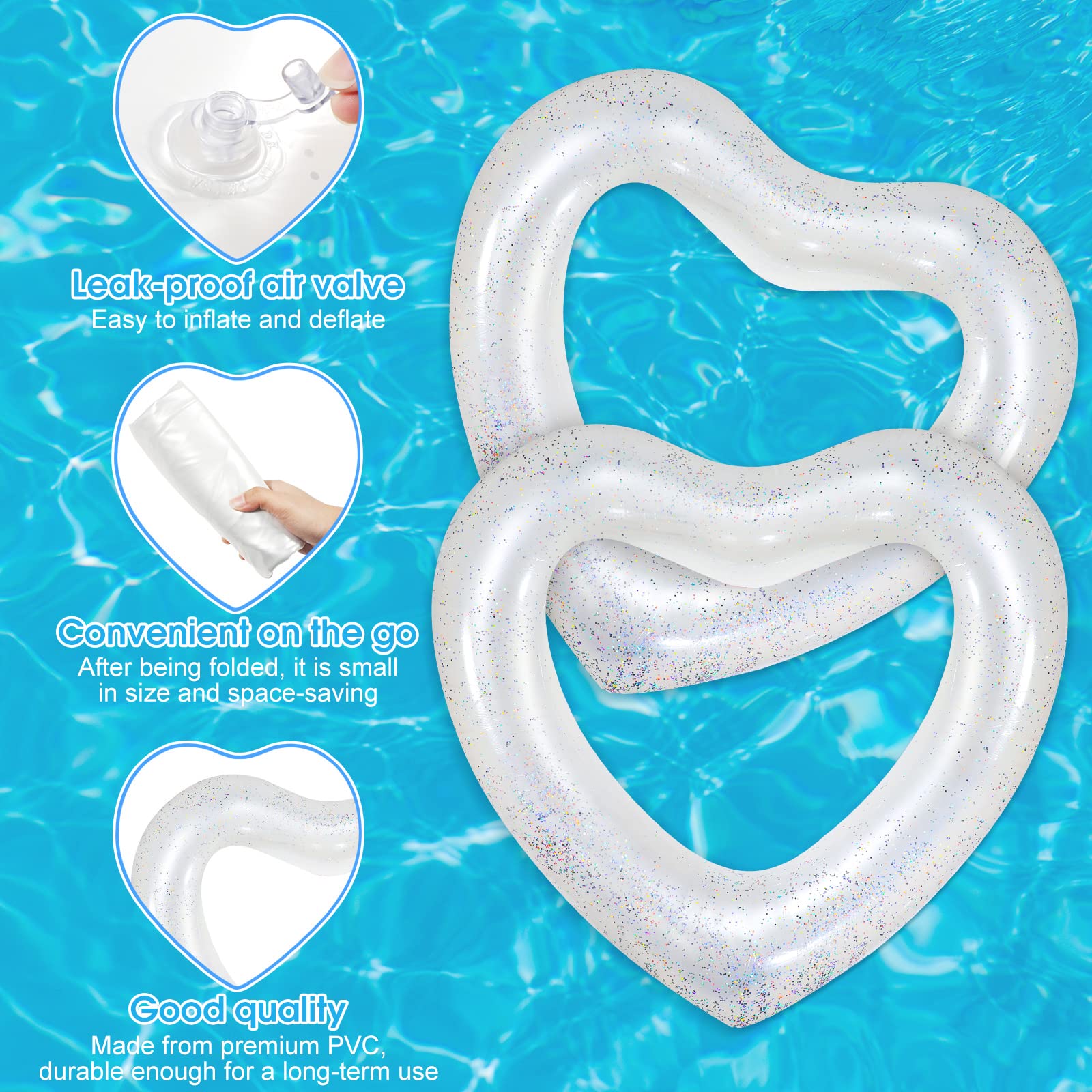 2 Pieces Heart Pool Float, 47.3 x 39.4 Inch Inflatable Swim Rings ...