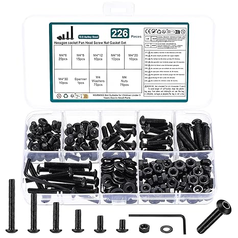 Amazon.com: M4 Screw Kit, 226pcs Machine Screws and Nuts Set, Assorted Nuts and Bolts Assortment ...