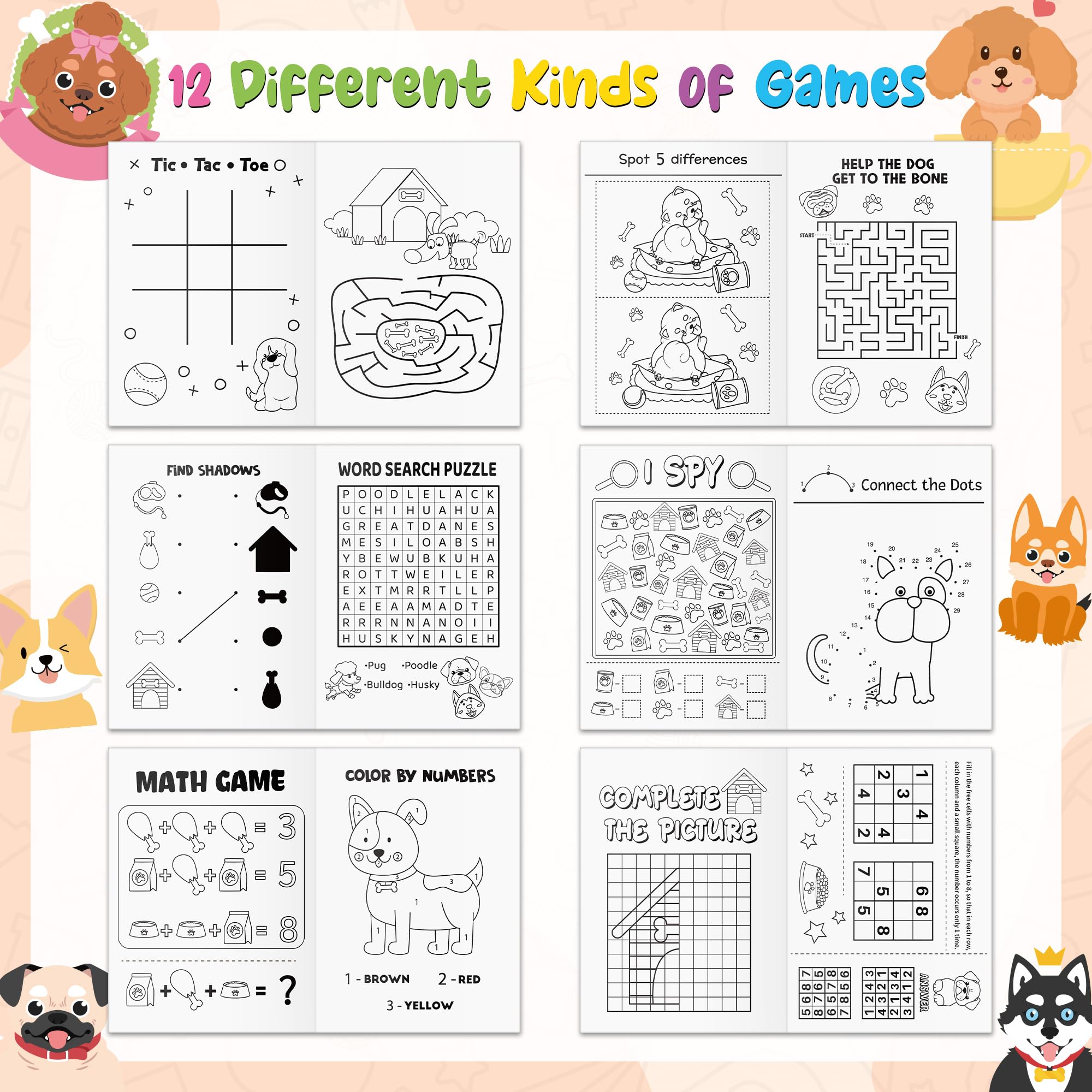 Snapklik.com : Puppy Theme Activity Books For Kids - 24Pcs Cute Dogs ...