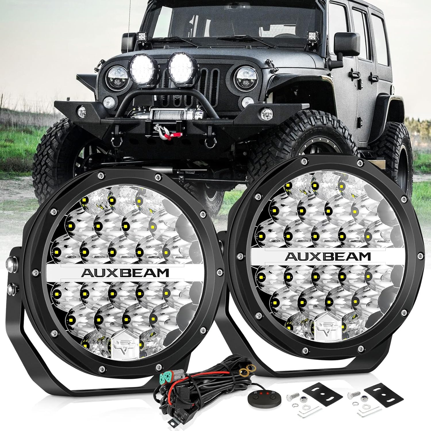 Auxbeam 7 Inch Round Driving Lights, 240W 24000LM Offroad Spot Lights ...