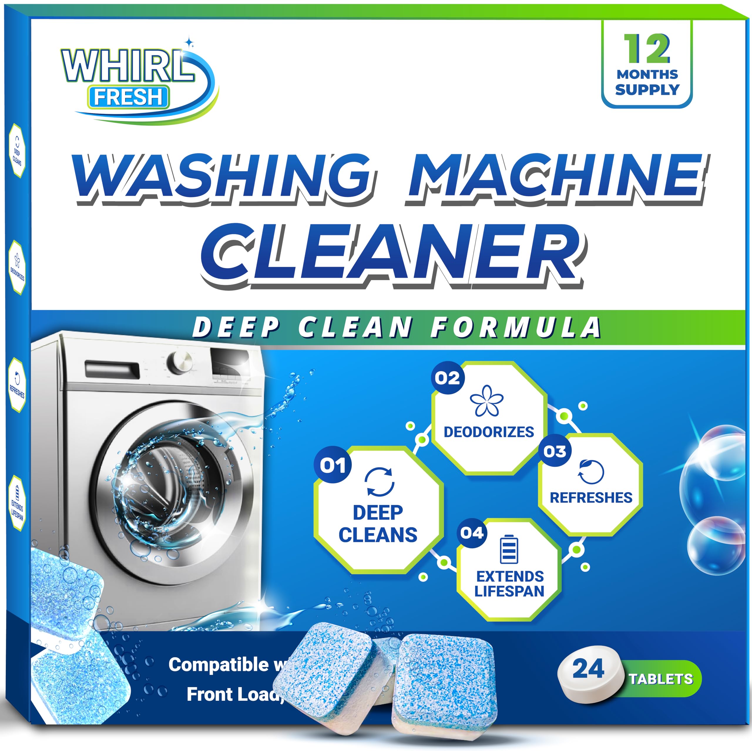Amazon.com: Whirl Fresh Washing Machine Cleaner Tablets, 24 Pack–Deep ...