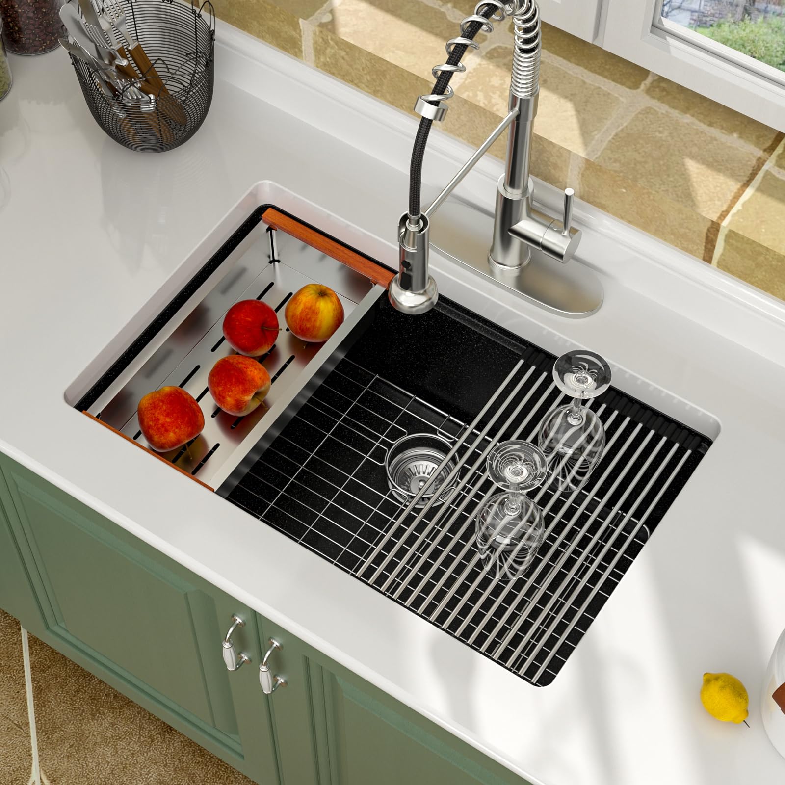 Logmey Black 30x19 Inch Granite Composite Kitchen Sink Quartz ...