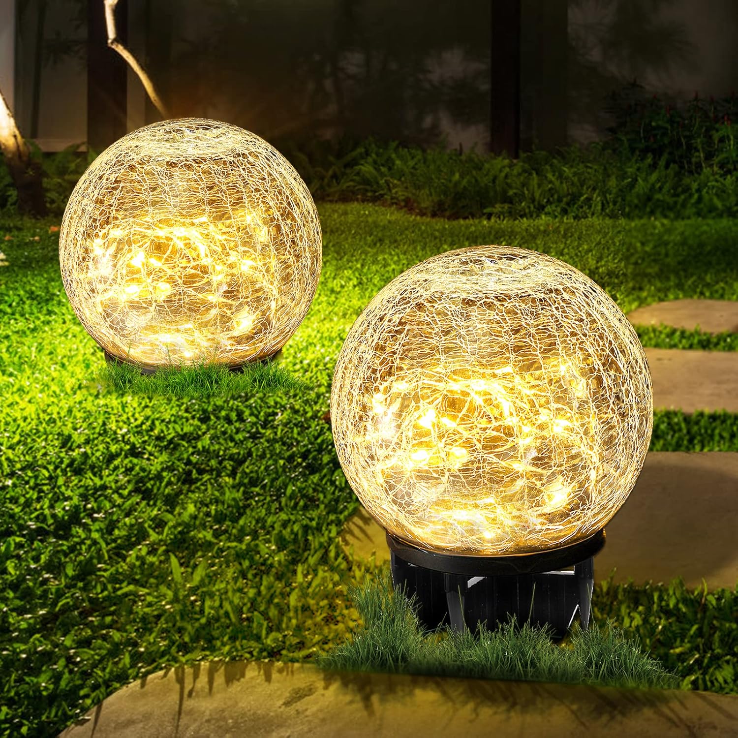 Hbaushun Garden Solar Lights 2 Pack,Outdoor Waterproof 30 LED Cracked ...