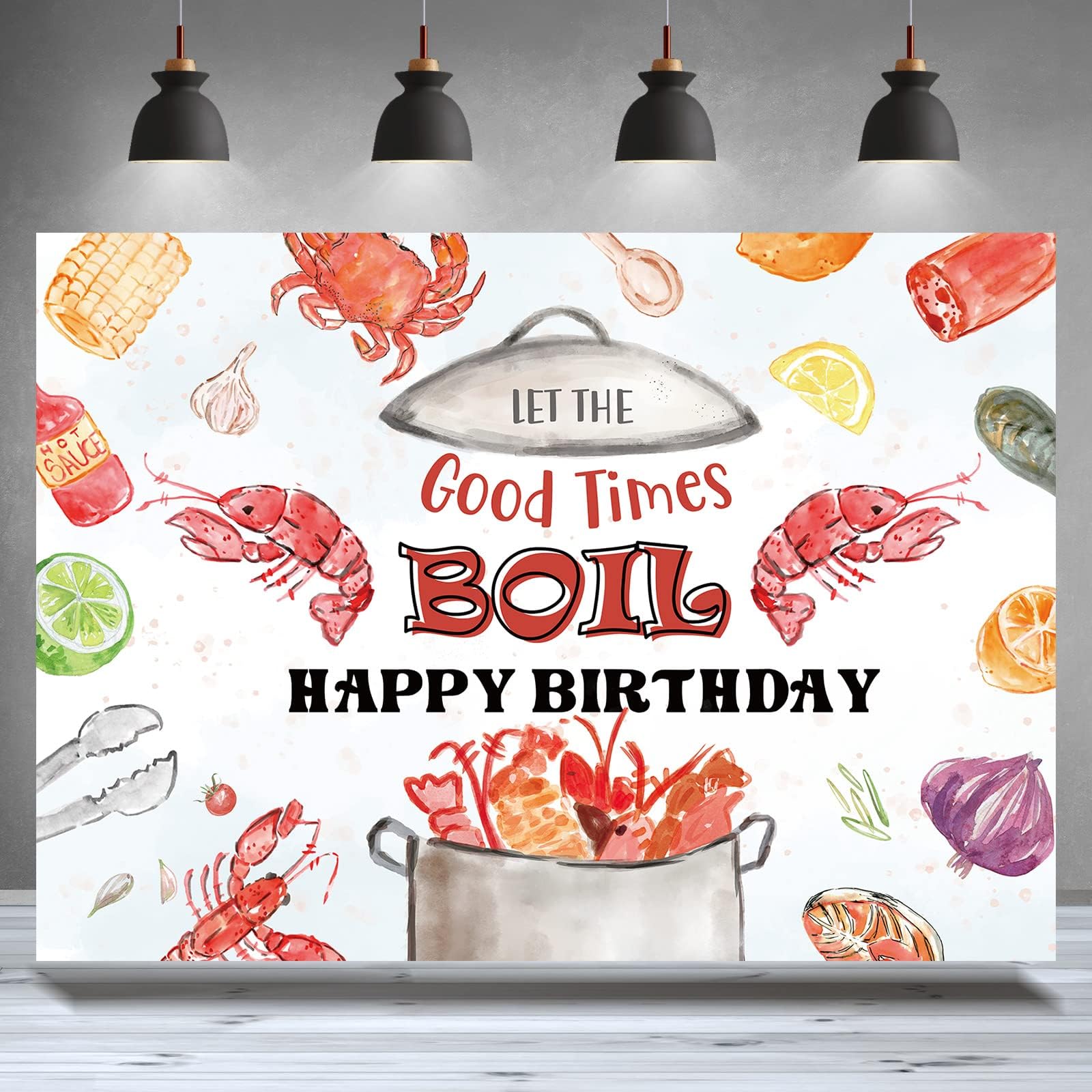 Amazon.com : Rsuuinu Crawfish Boil Themed Backdrop Happy Birthday Let ...