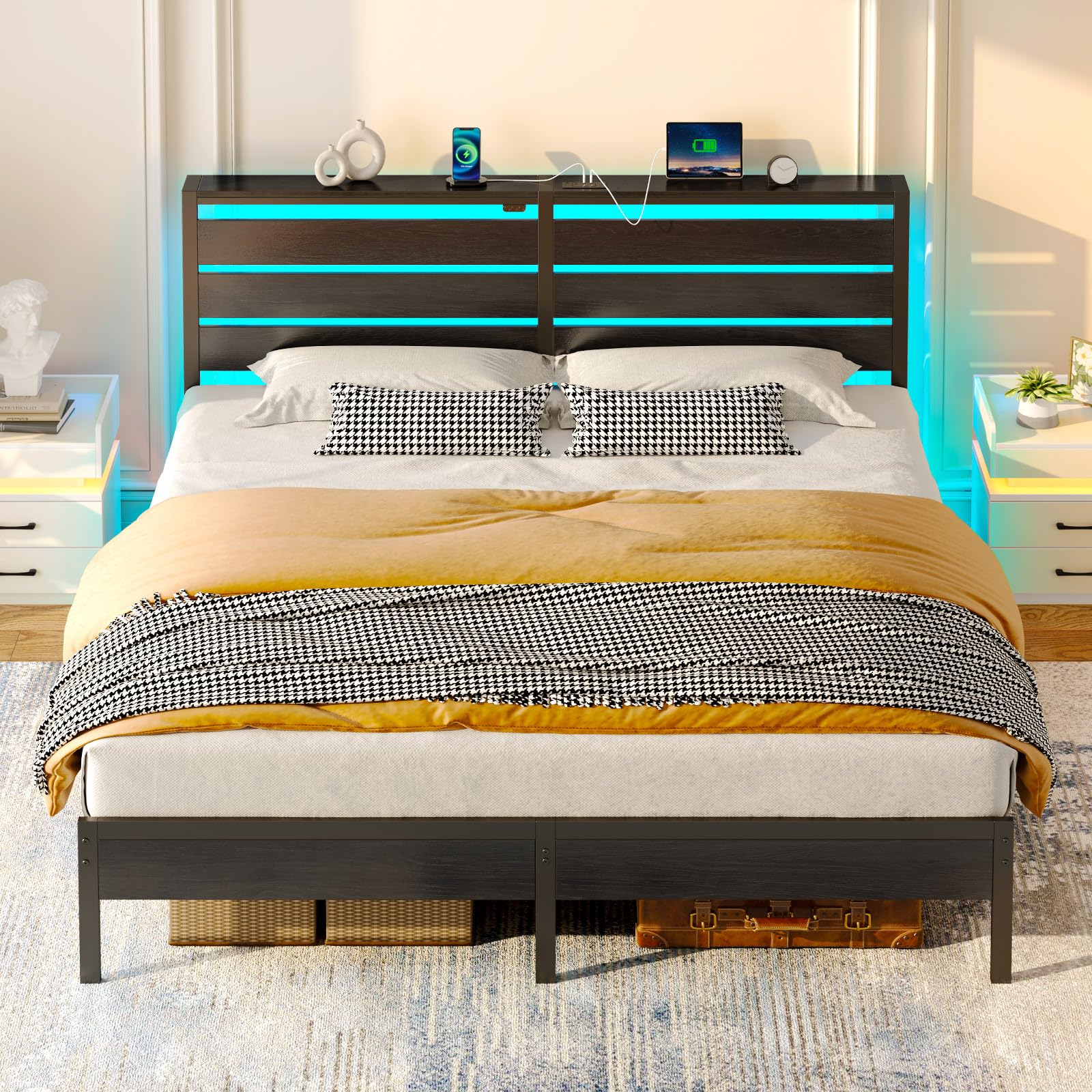 Amazon.com: Rolanstar Bed Frame King Size with USB Charging Station ...