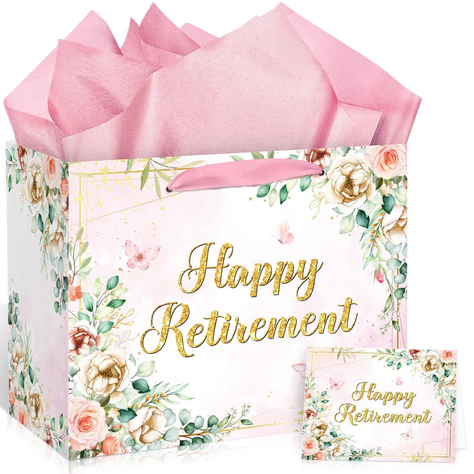 Amazon.com: Retirement Gift Bag for Women Pink Floral Happy Retirement ...
