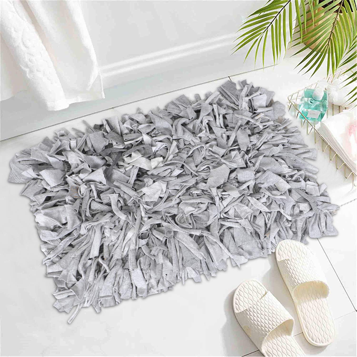 Buy HomeStorie ® Handloom Cotton Chindi Rugs (60x40 cm, Grey, IN-159 ...